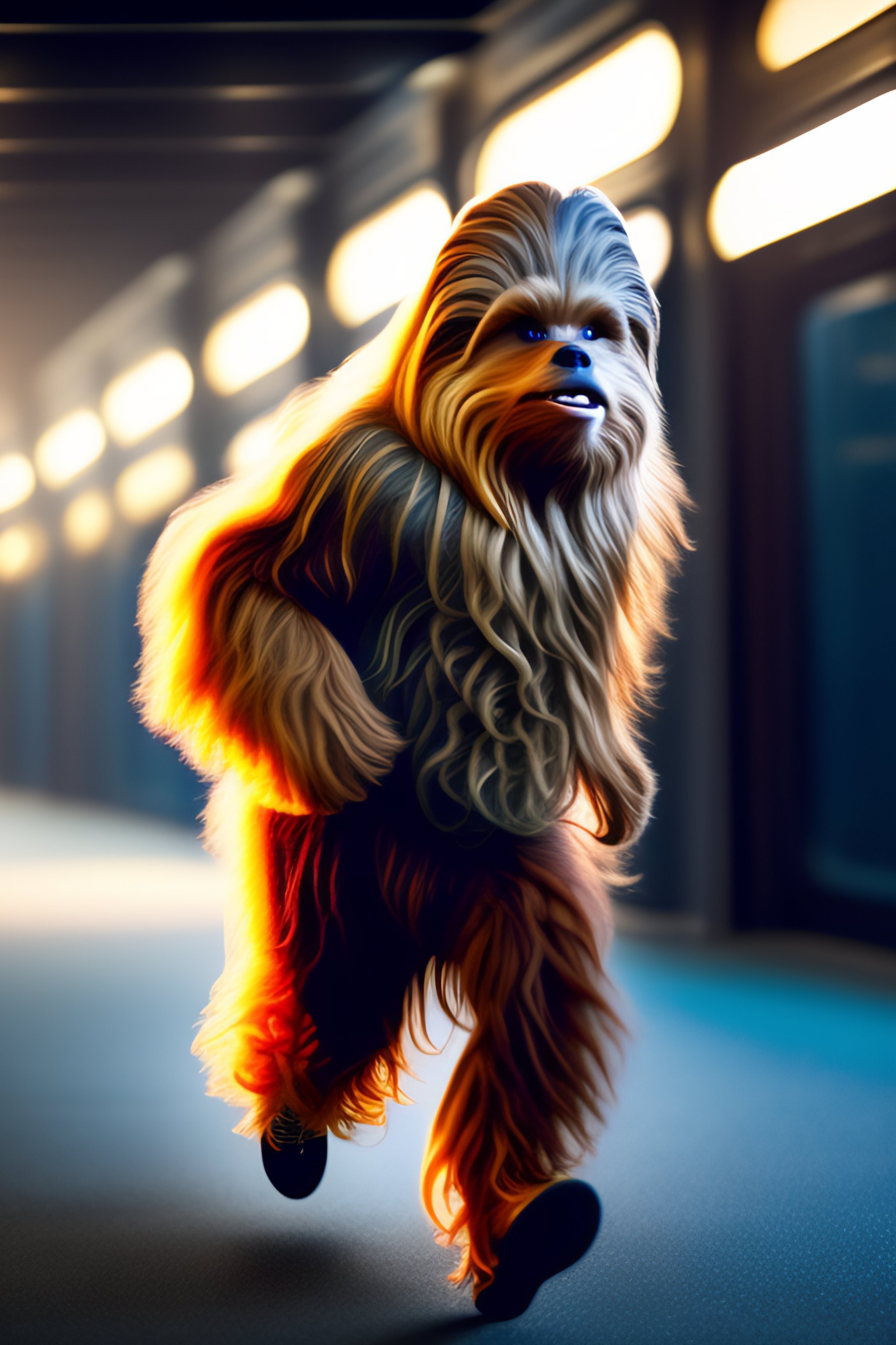 Lexica - Chewbacca using 80s exercise closes, doing exercise