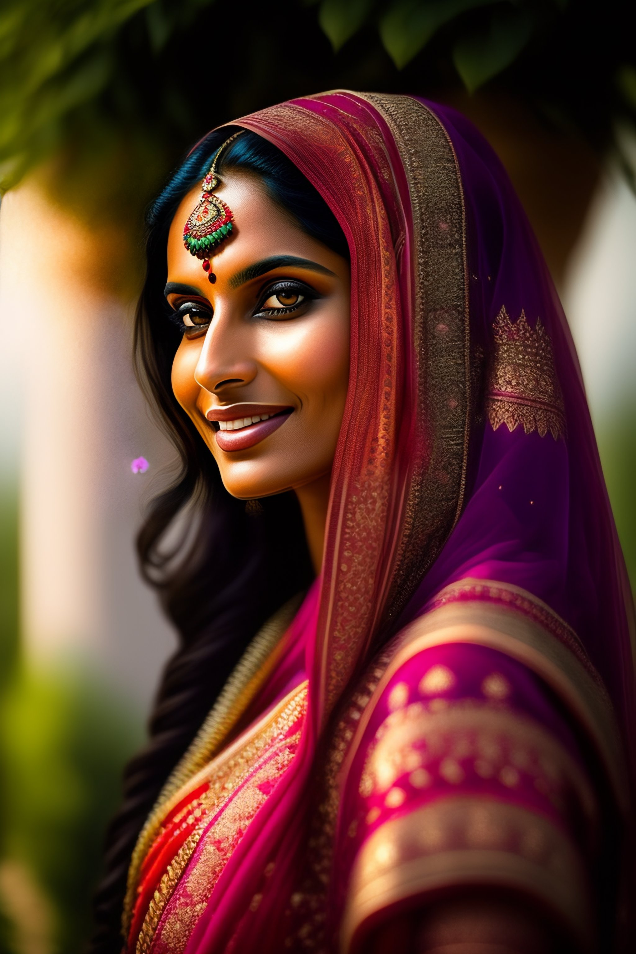Lexica - Portrait of a beautiful indian woman with a veil over her head ...