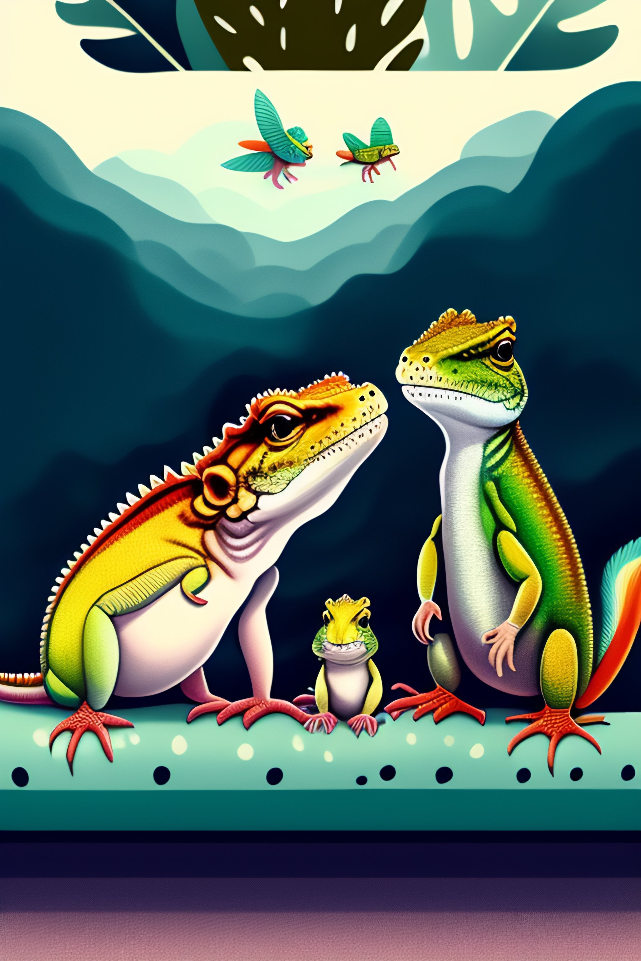 Lexica - Cute lizard family illustration