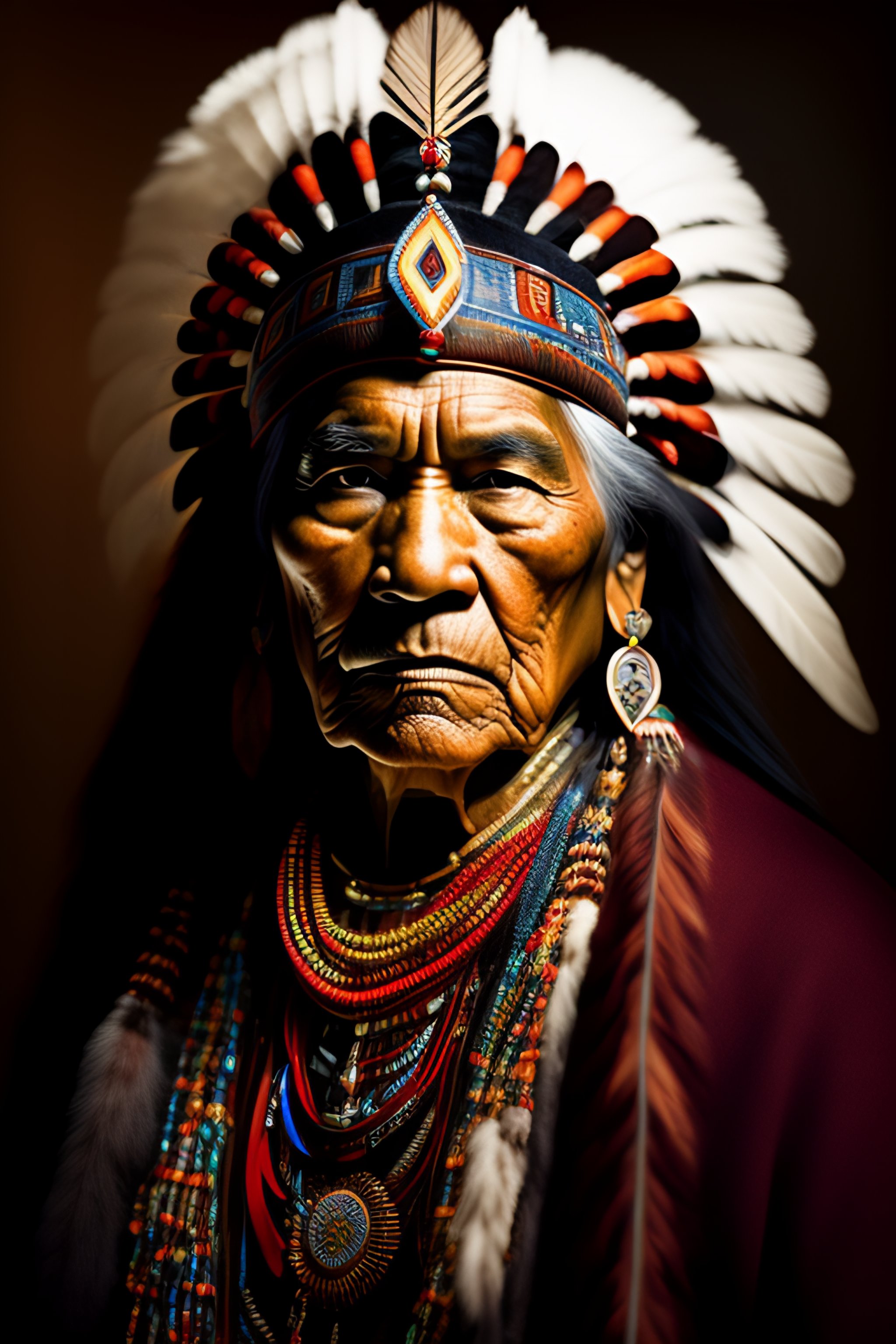 Lexica - Masculine native american elder in a rembrandt style with ...