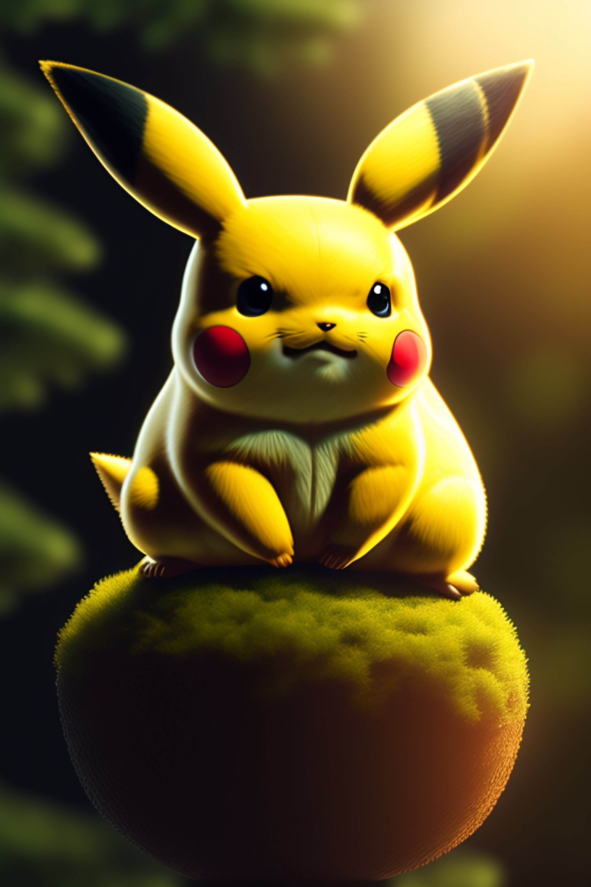 Lexica - Pikachu on top of a pine tree at night art realistic, smiling