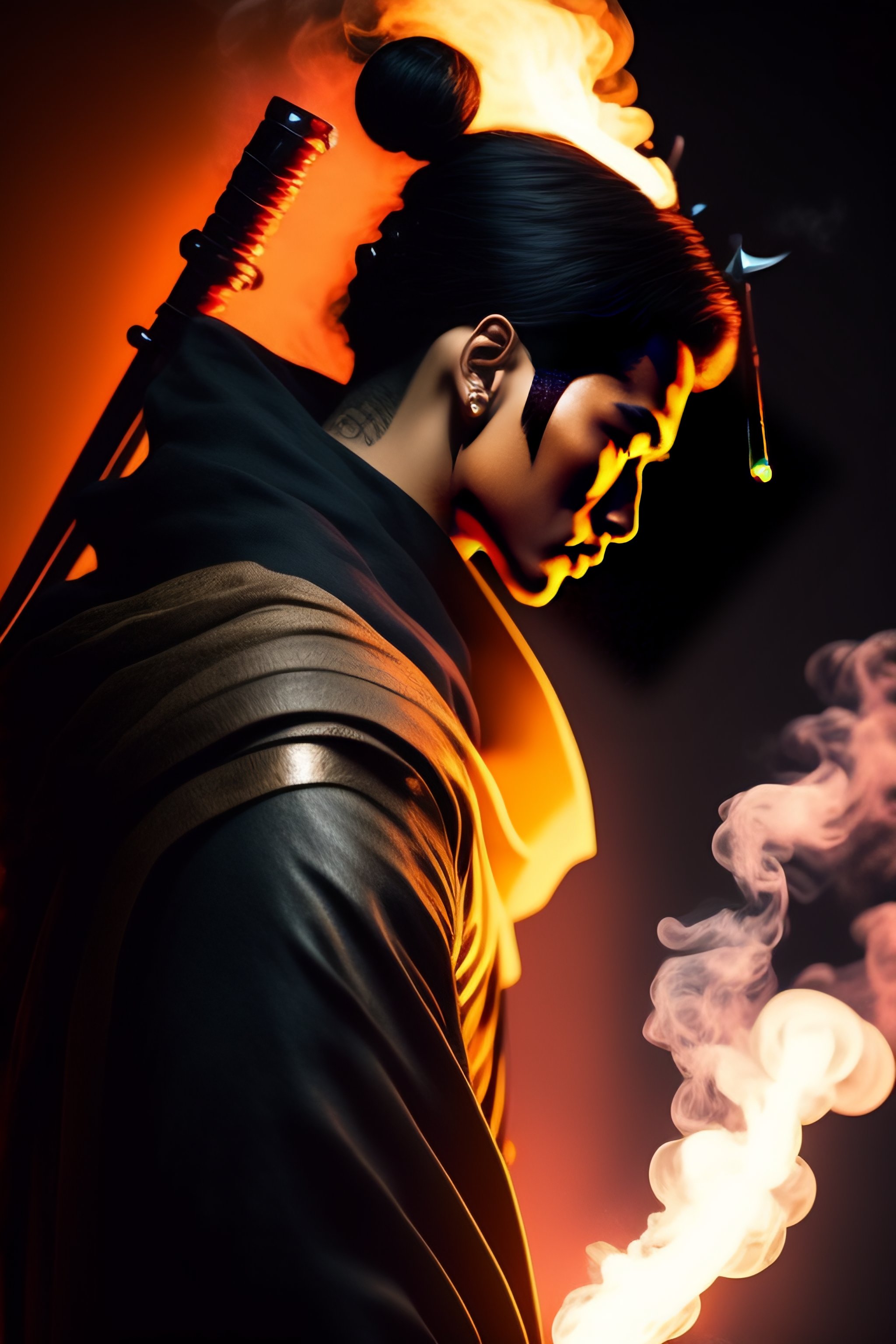 Lexica - Manga character smoking a cigarette with 2 swords, a master ...