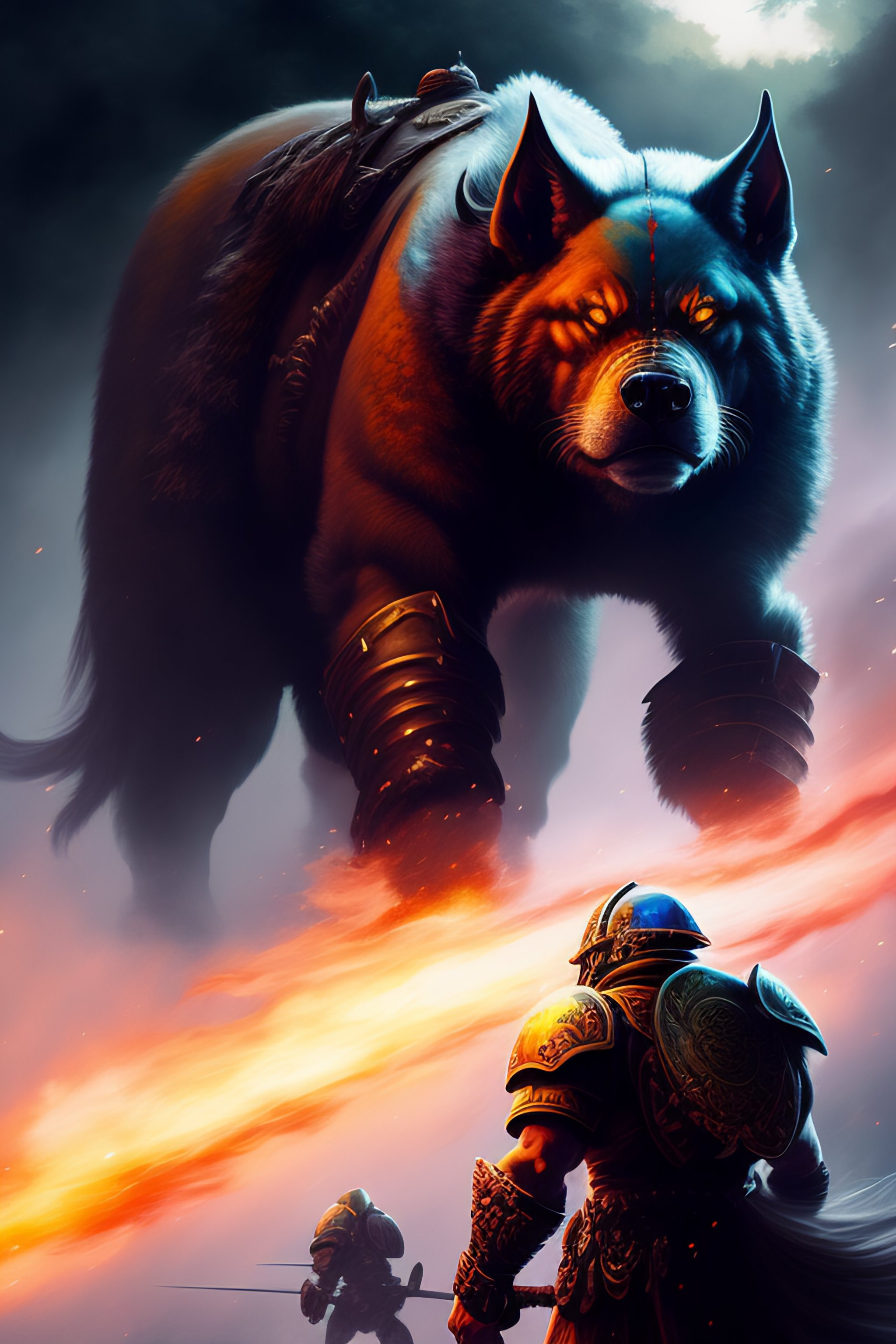 Lexica - A highly detailed painting of un orc se battant sur un warg ...