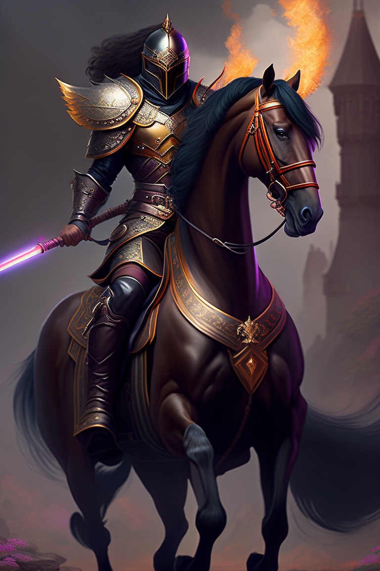 Lexica - A dark paladin riding a black horse. wering a black, infernal ...