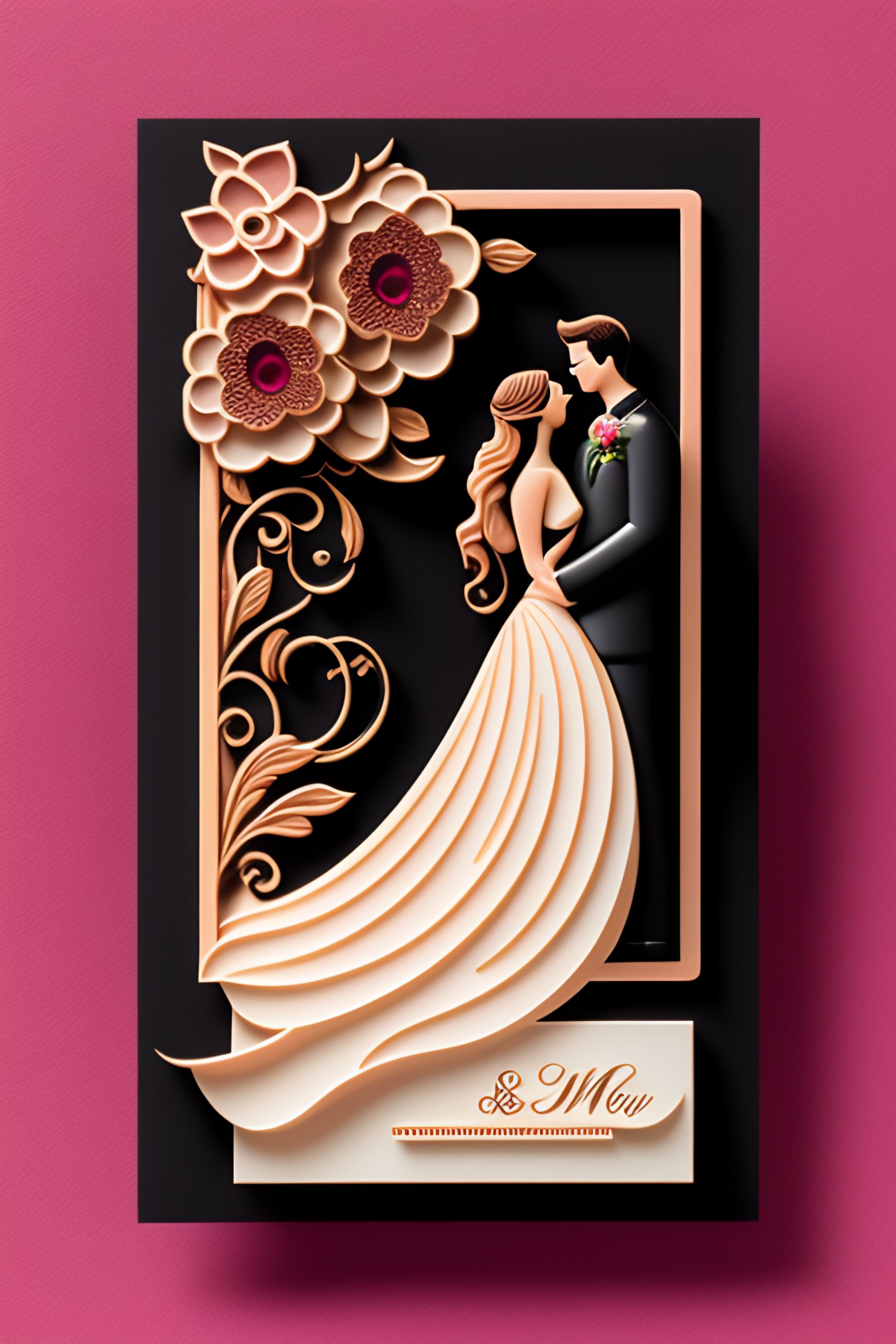 Lexica - Lexury 3D floral wedding 2d card,Fine details and high quality