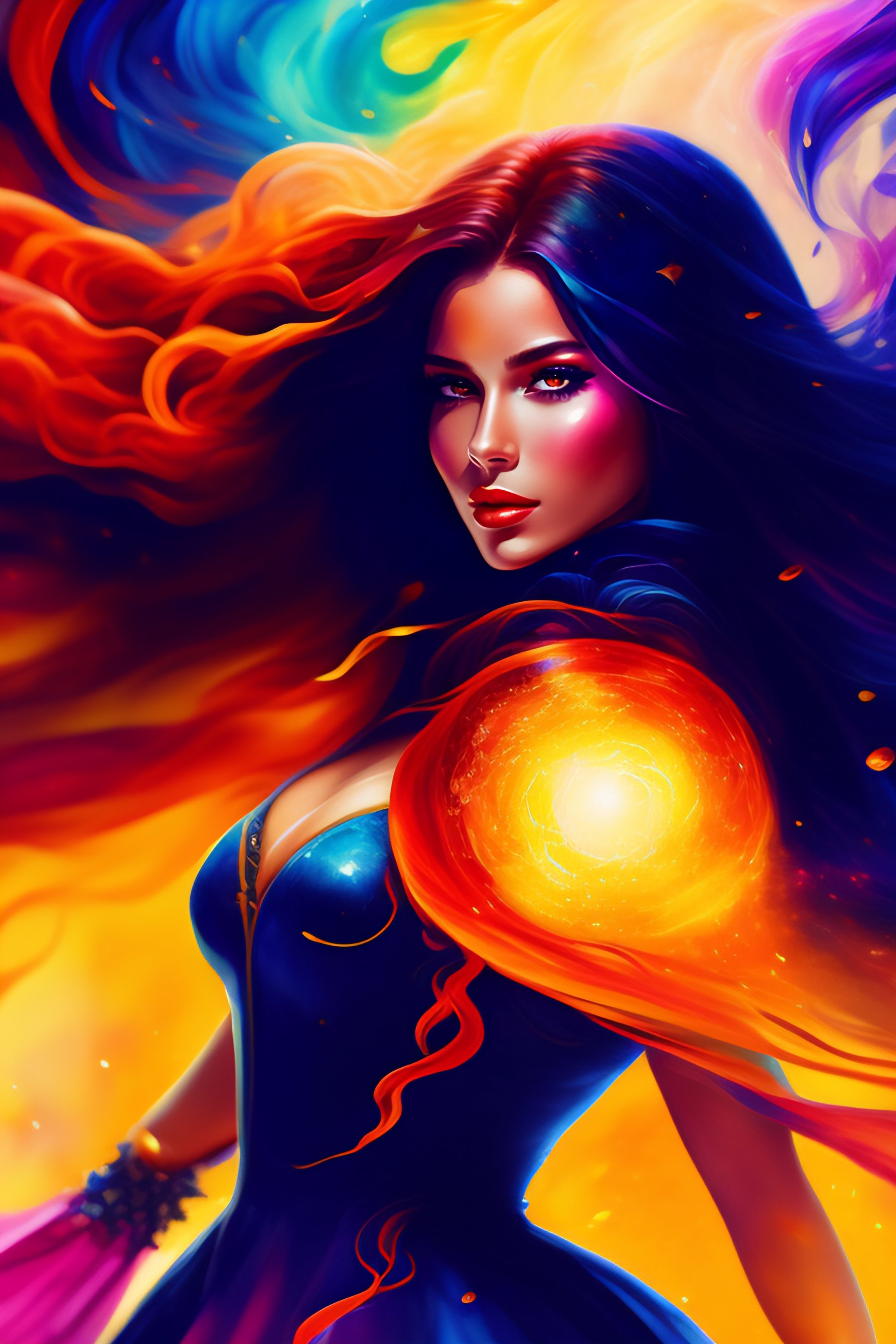 Lexica - Watercolor style, hot beautiful witch fighting demon, magical ...