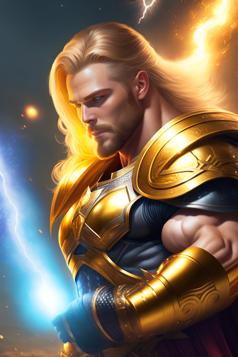 Lexica - Digital picture, thor holding his signature hammer weapon ...