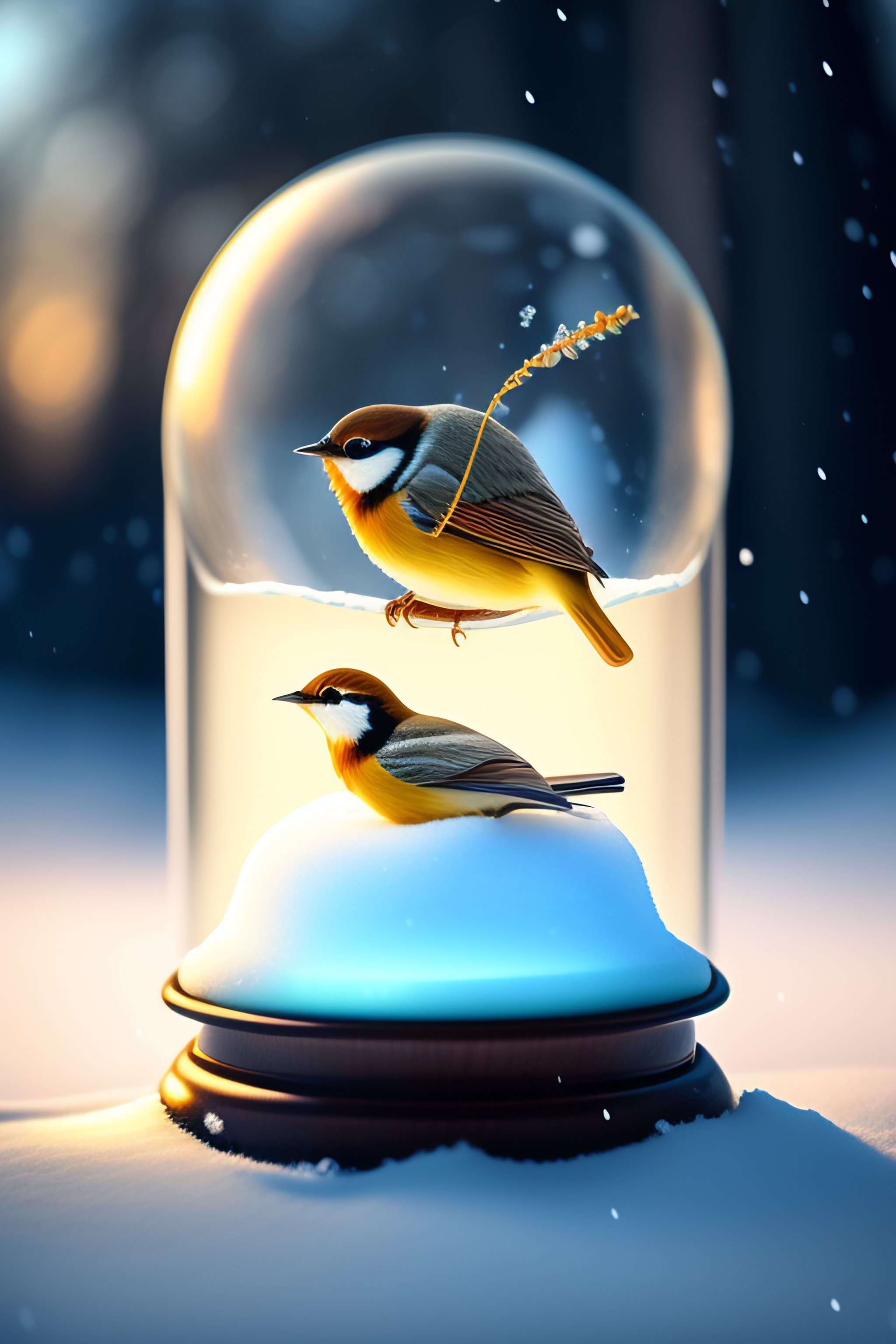 Lexica - Prompt: '[bird with a worm], in snow-globe, natural materials ...