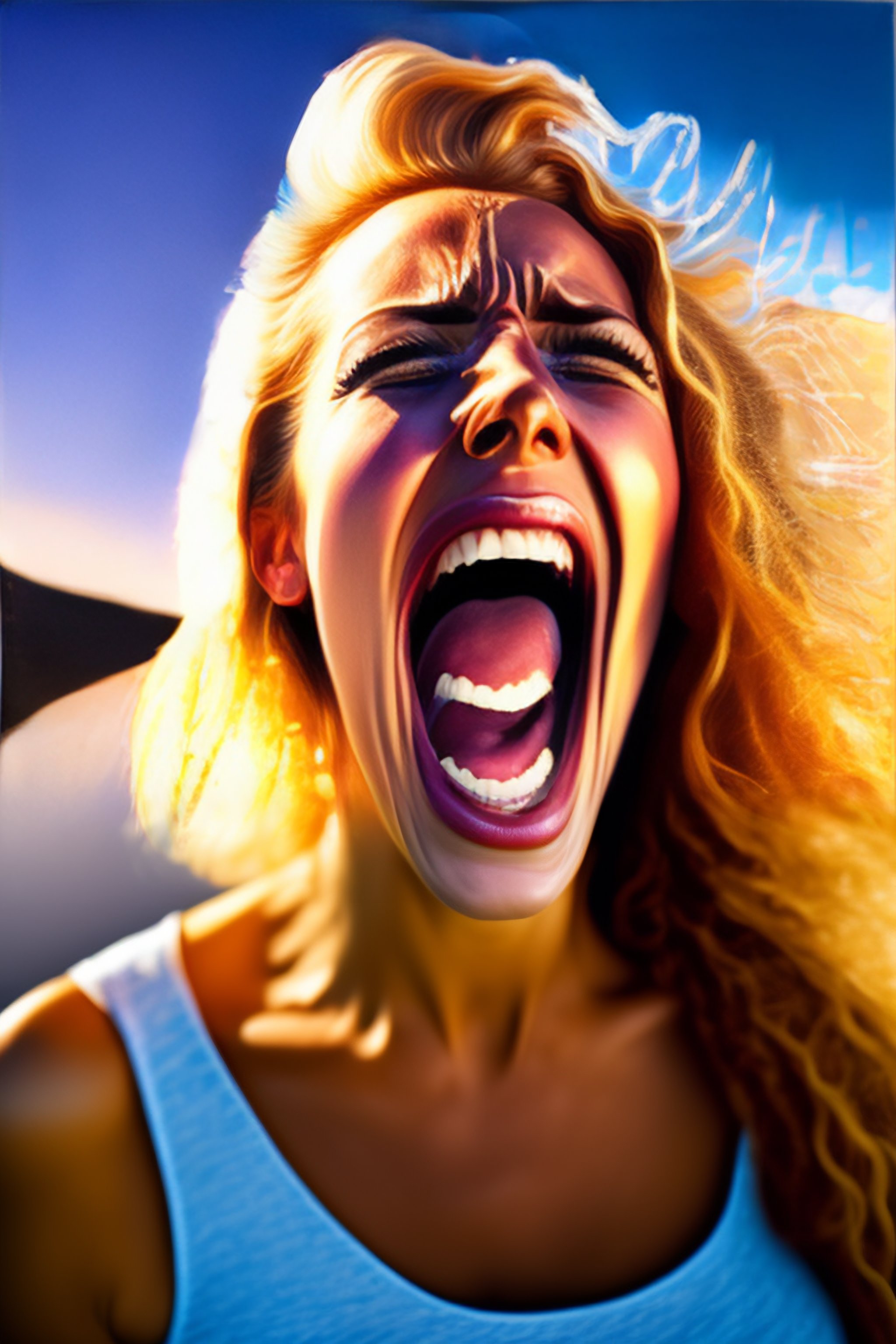 Lexica - Portrait of blond european woman screaming, crying