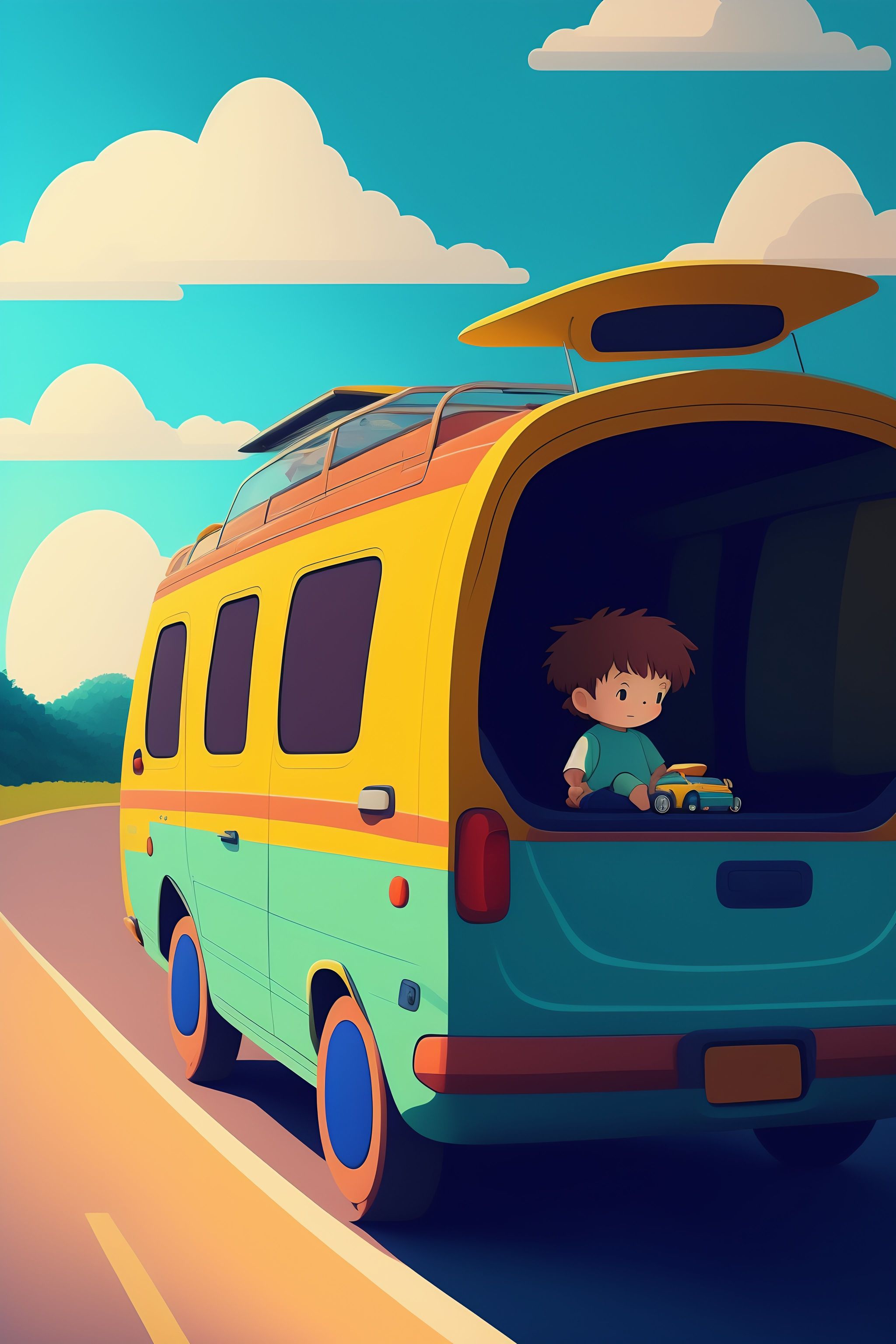 Lexica - A little boy playing with toys in the back of a minivan ...