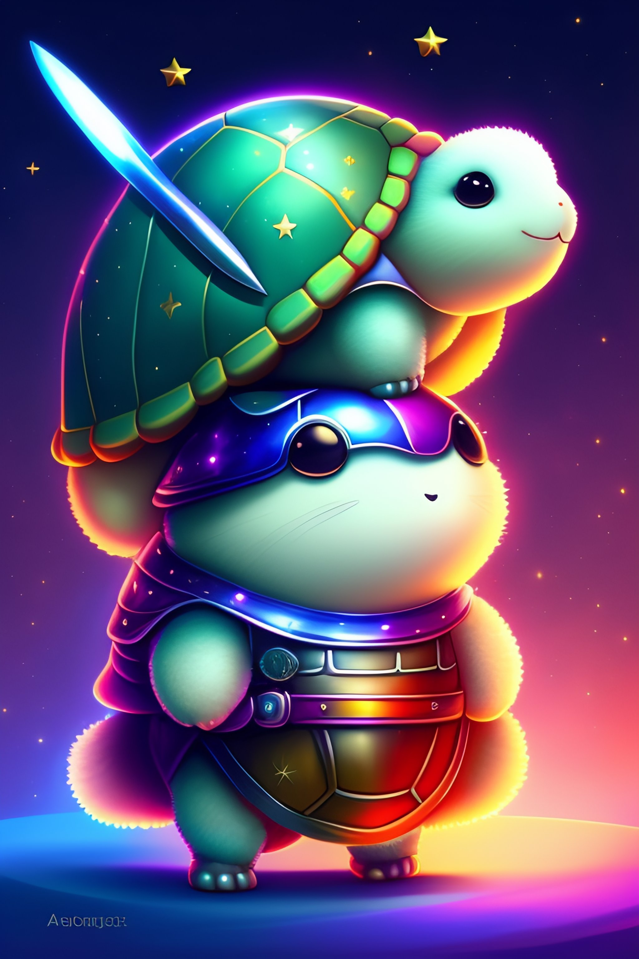 Lexica - CUTE AND ADORABLE CARTOON FLUFFY TURTLE, SWORD, FIGHT, SPACE ...