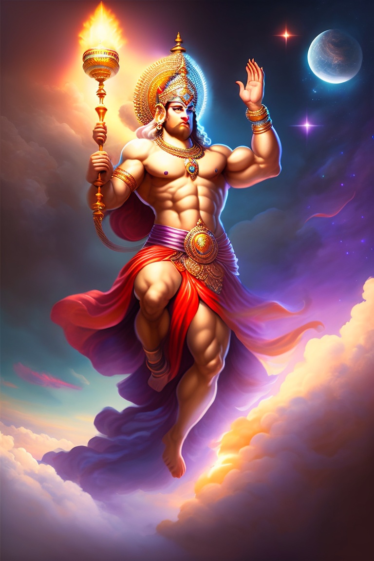 Lexica - A captivating hindu Lord Hanuman with mace surrounded by ...