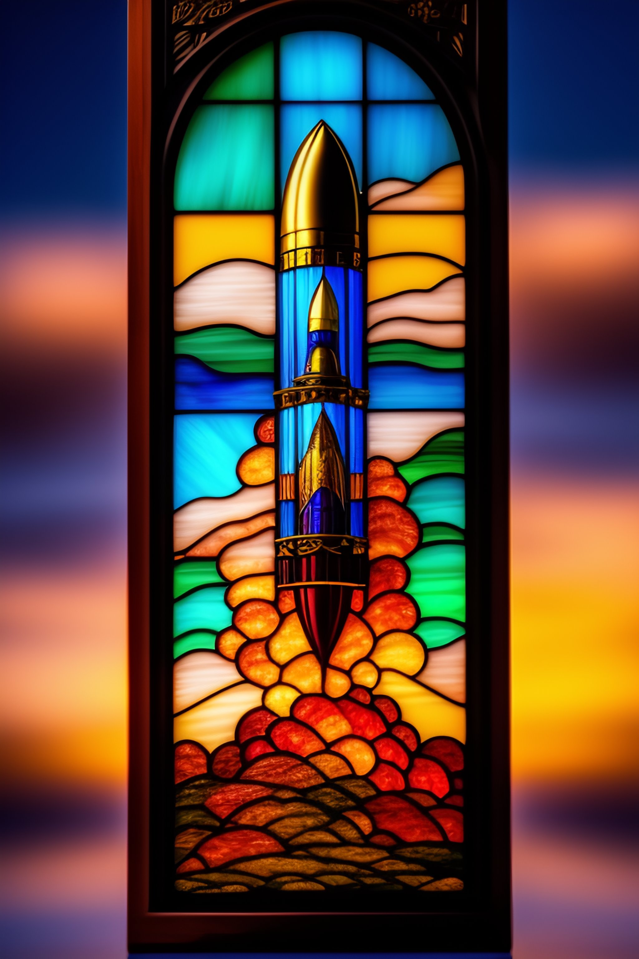 Lexica - Rocket launch, center composition, detailed stained glass ...