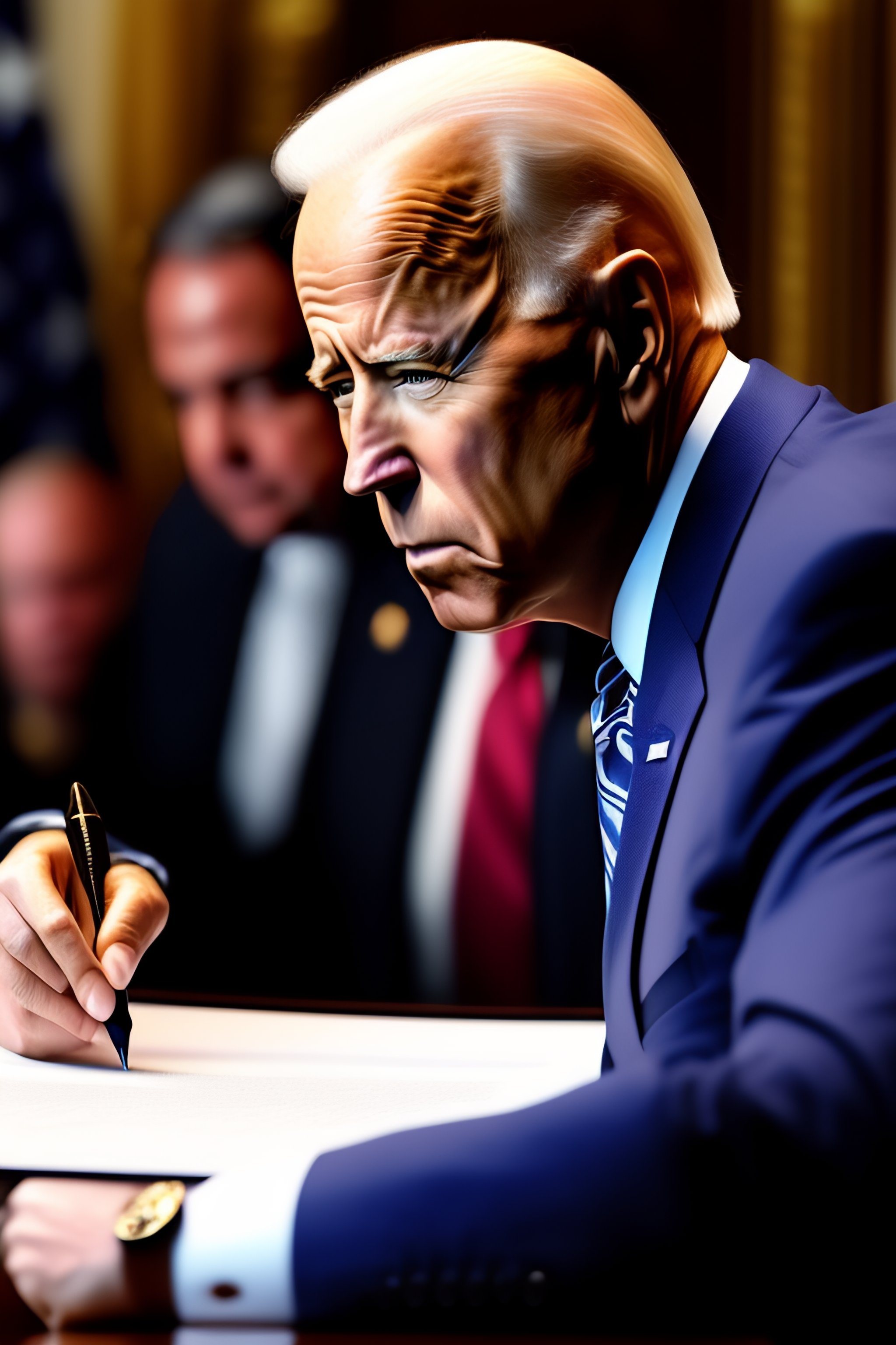 Lexica - Confused joe biden signing bill, realistic photo, nikon 70-200mm