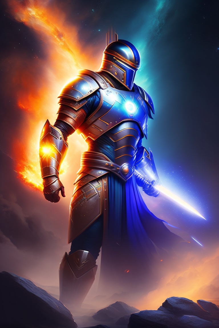 Lexica - Gladiator warrior, space, glowing stars, comets, explosion