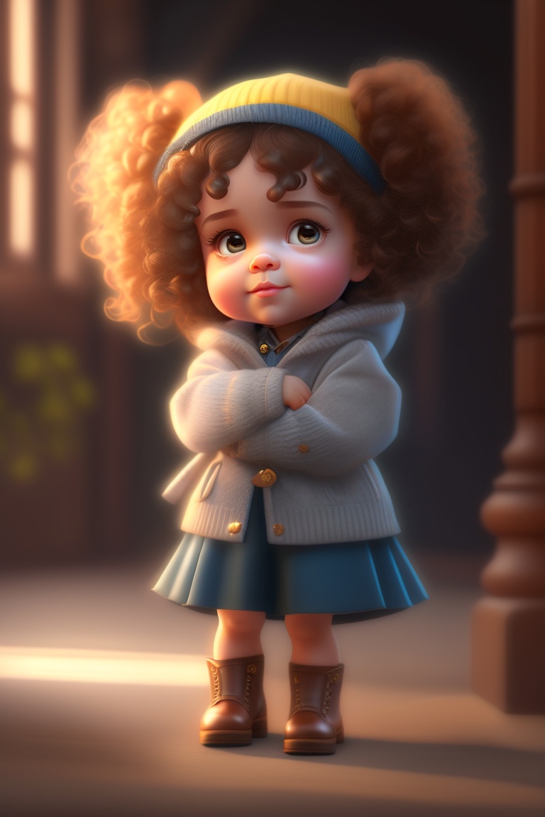 Lexica - Very cute cartoon caracter little girl ,little doll in hand ...