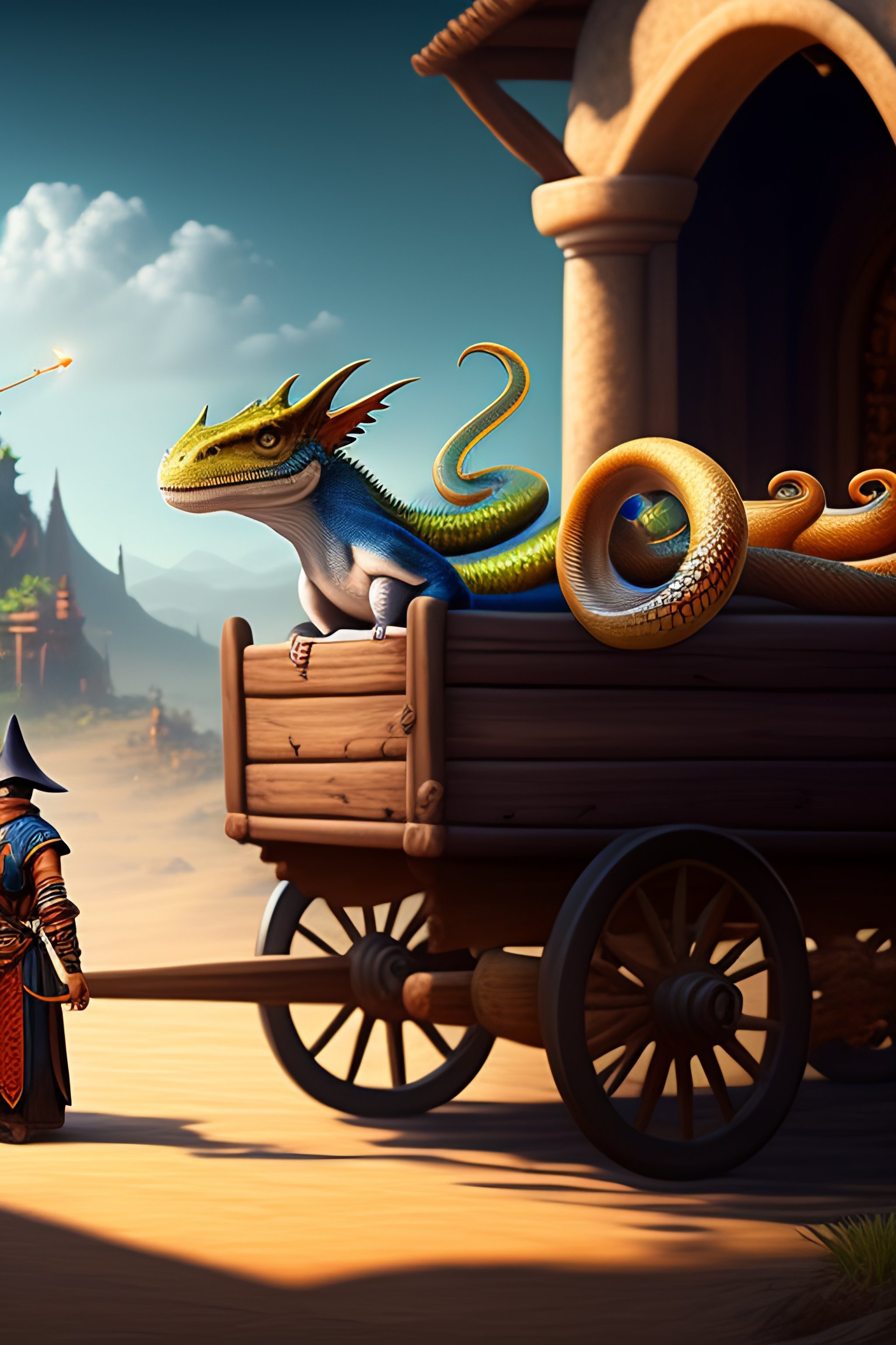 Lexica - Fantasy merchant with a wagon of magical lizards and snakes ...