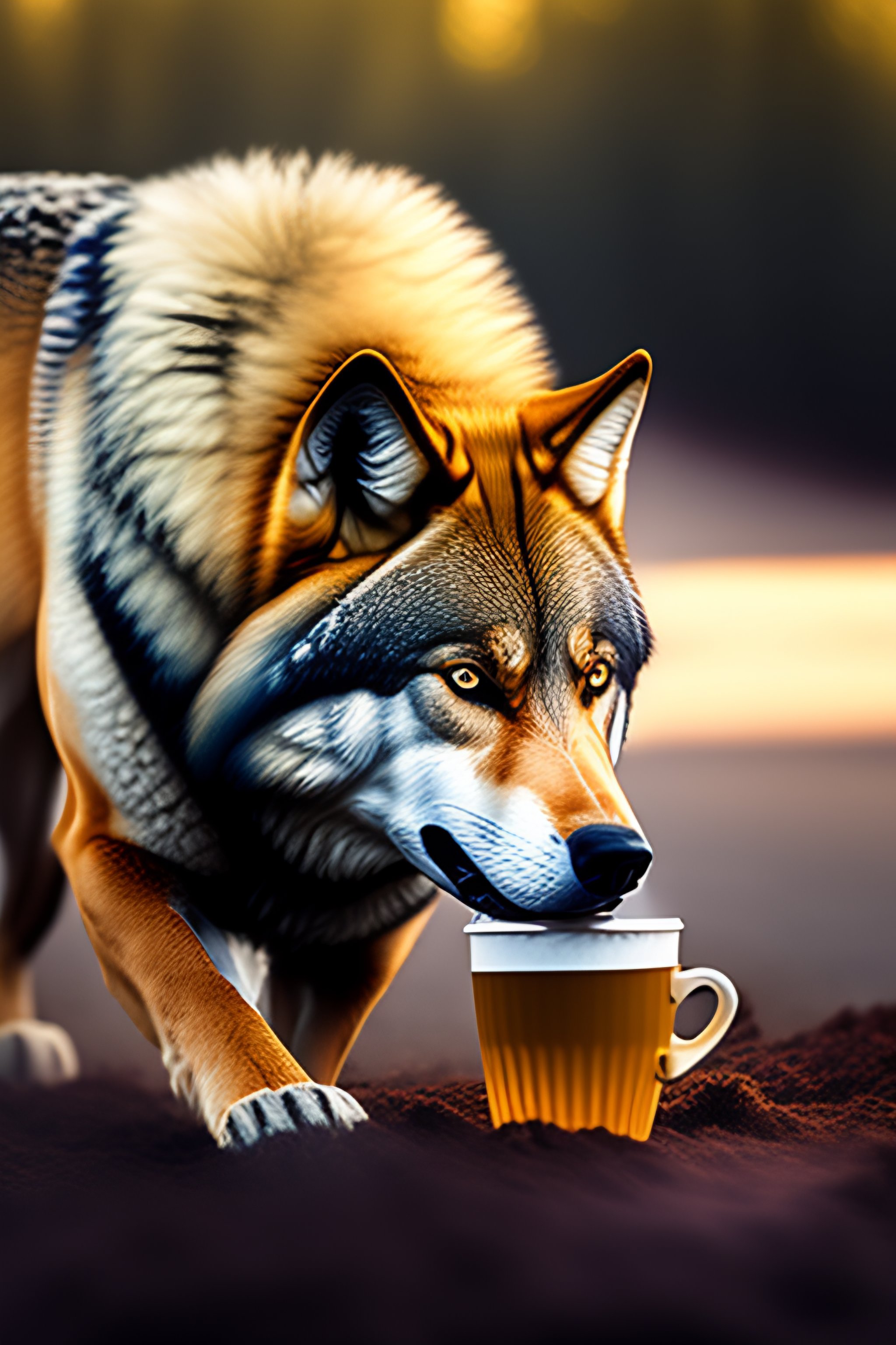 Lexica - Wolf drinking coffee in Hamburg