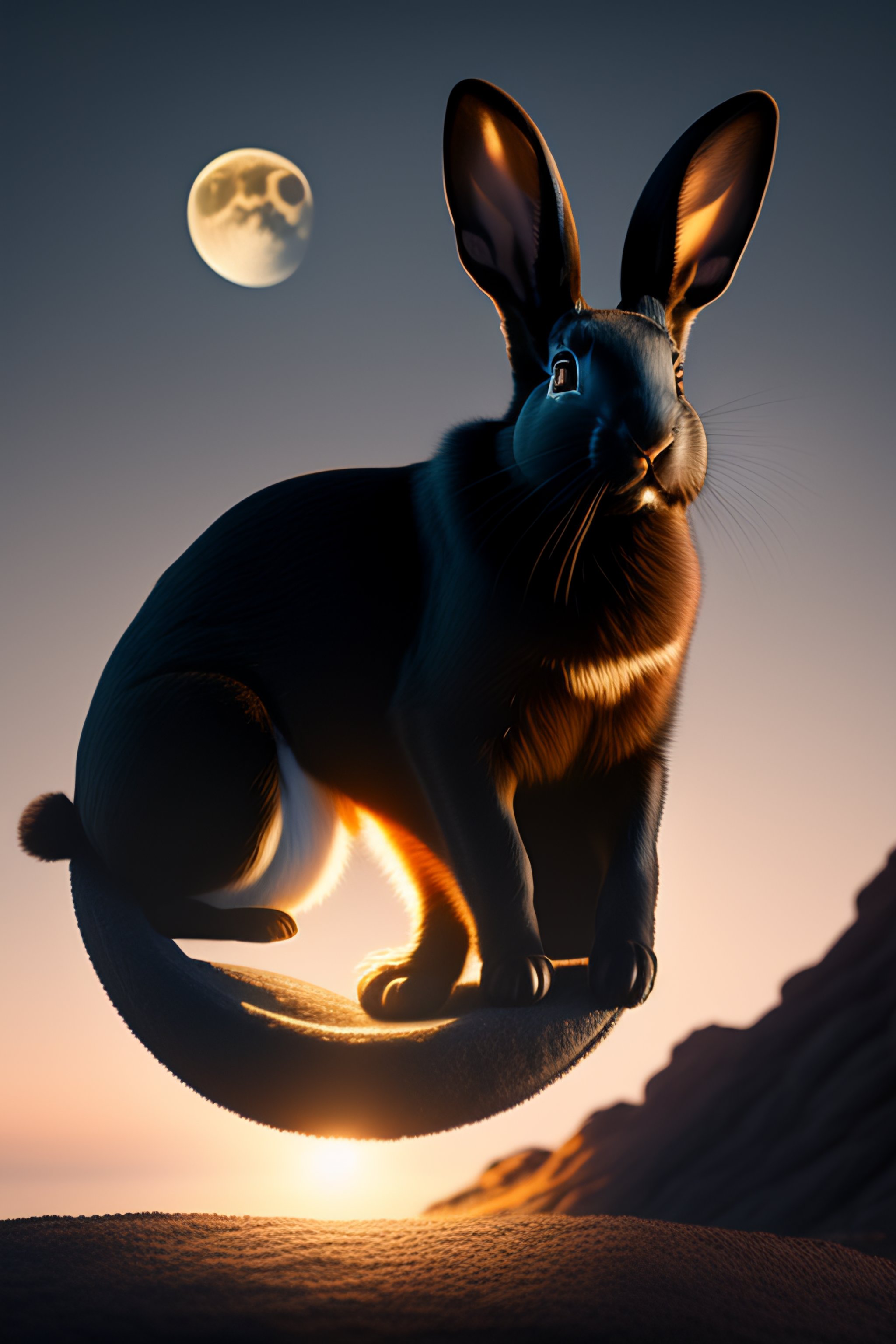 Lexica - A Black rabbit hanging on a crescent moon, 8k portrait, highly ...