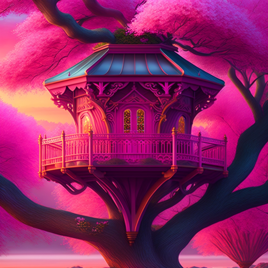Lexica - Beautiful ornate treehouse in a gigantic pink cherry blossom ...