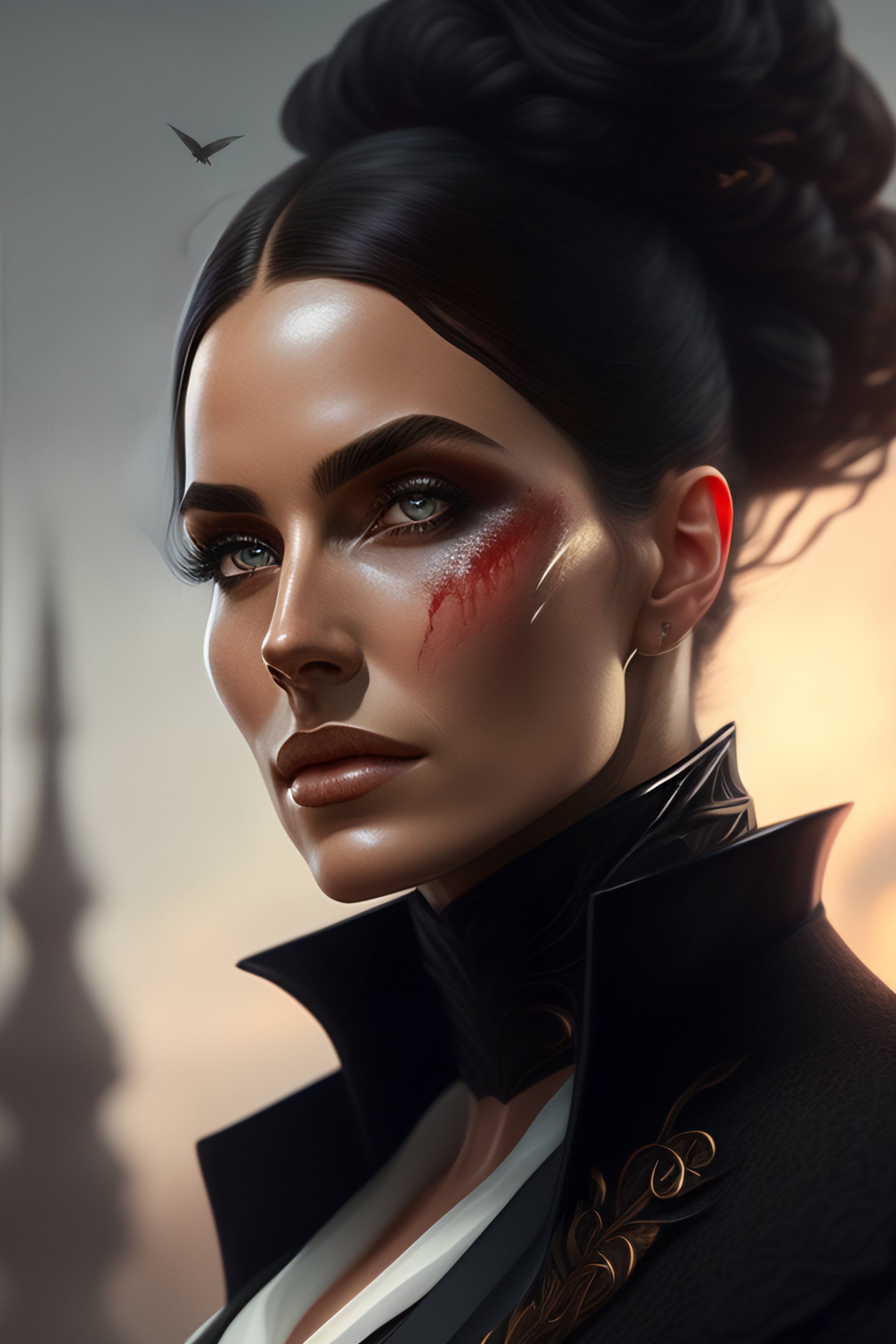 Lexica - Woman in a black suit, and his face is completely on the blood ...