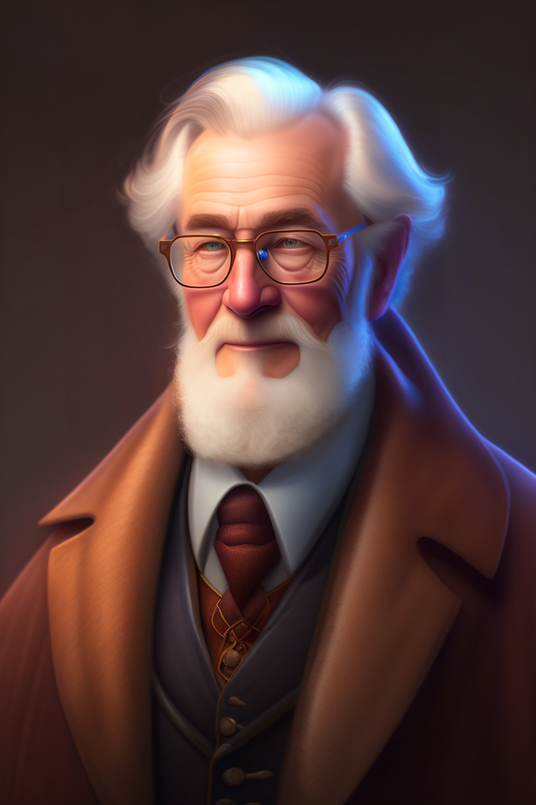 Lexica - An old scholar, motivated, inspired, looking at camera