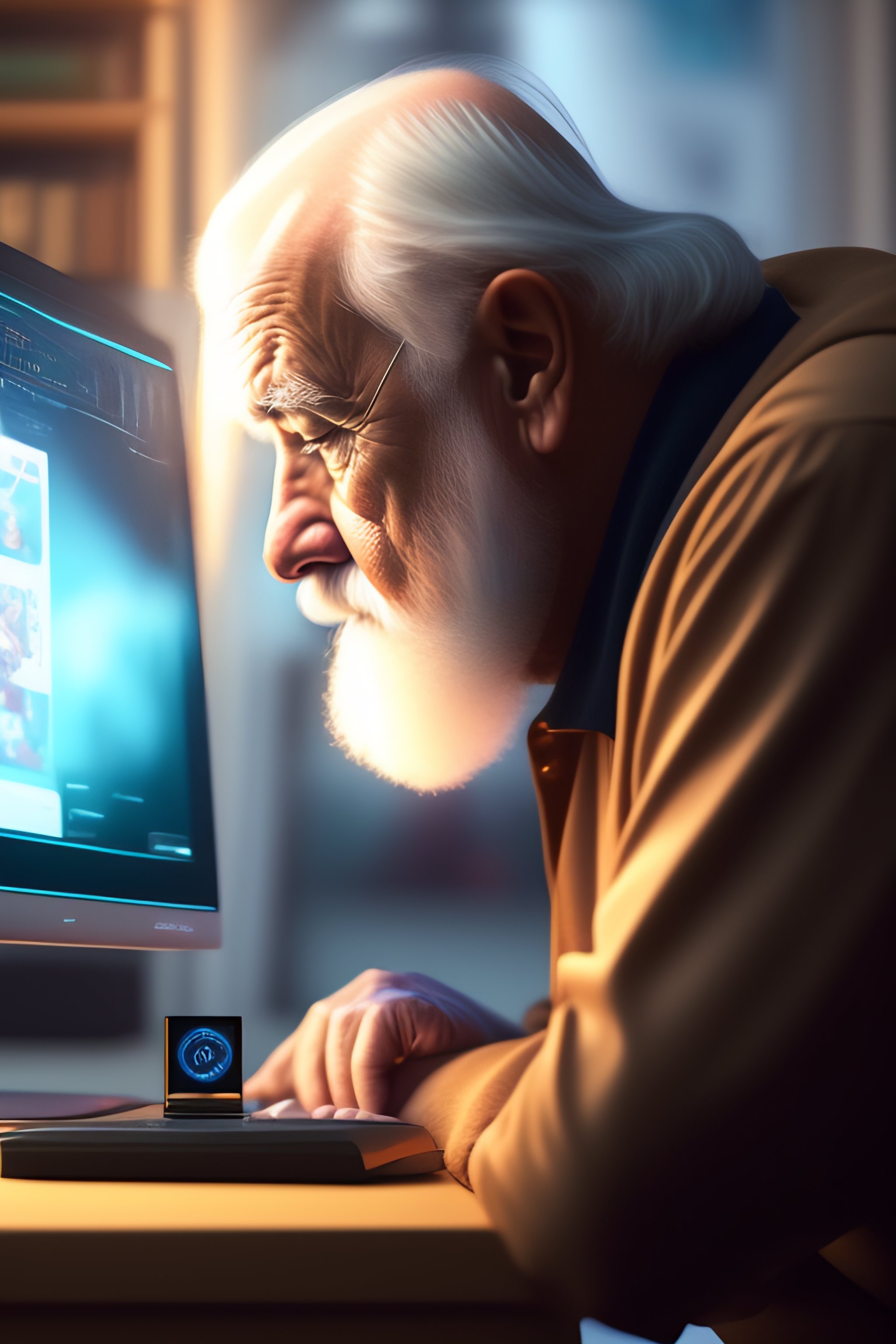 Old Man At Computer Animation