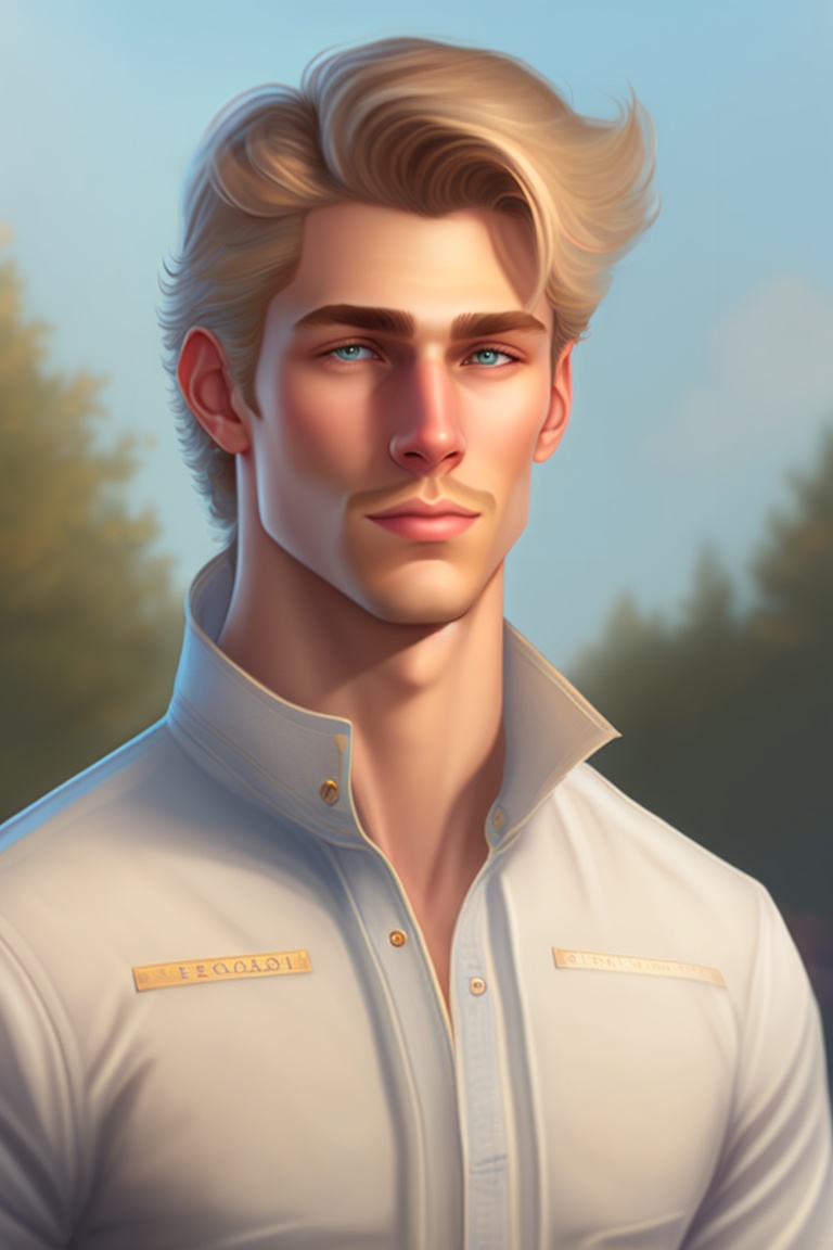 Lexica - Modern young man with ash blond hair square jaw, open and ...