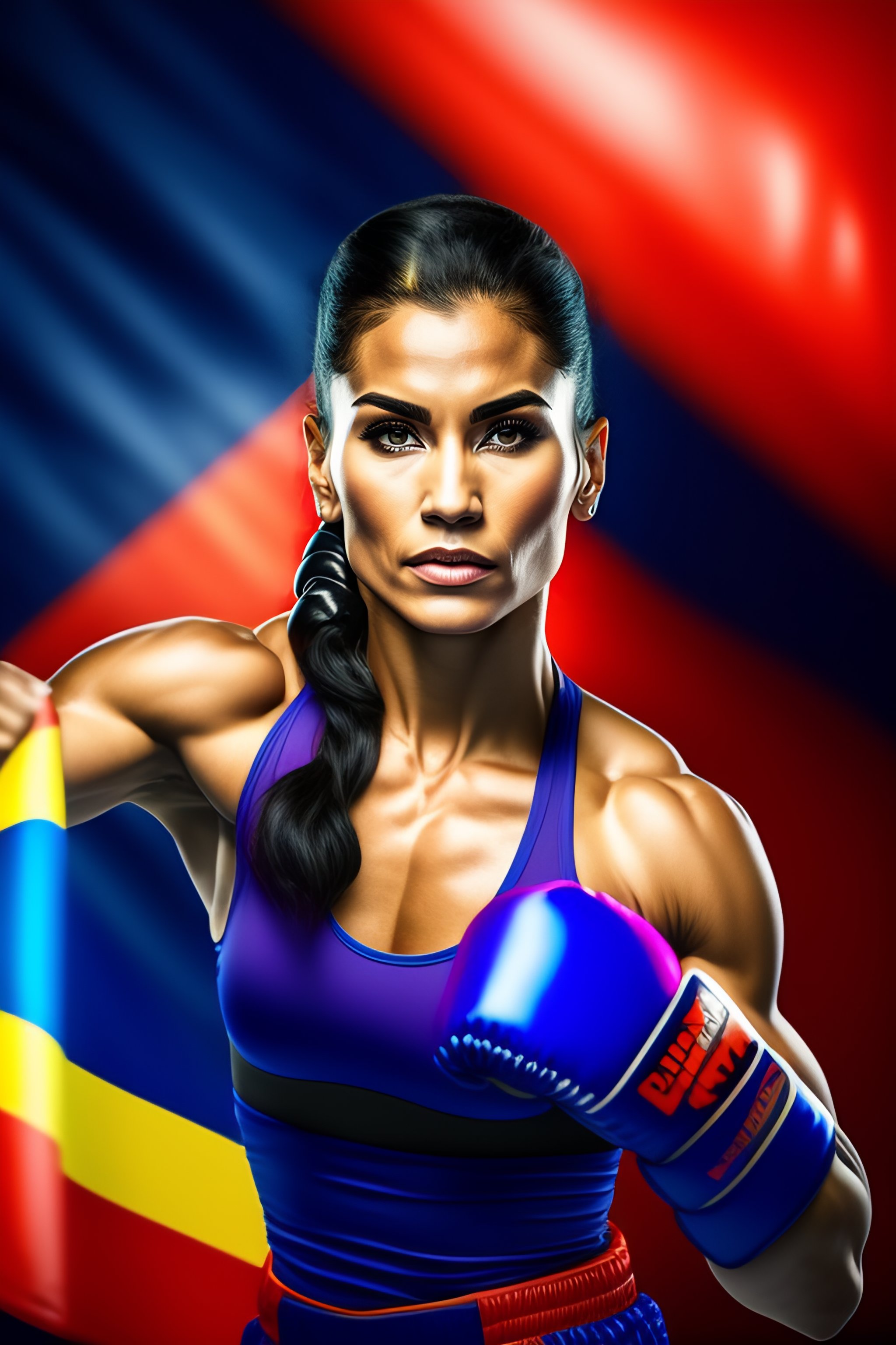 Lexica - A woman boxing fighter with Romanian flag