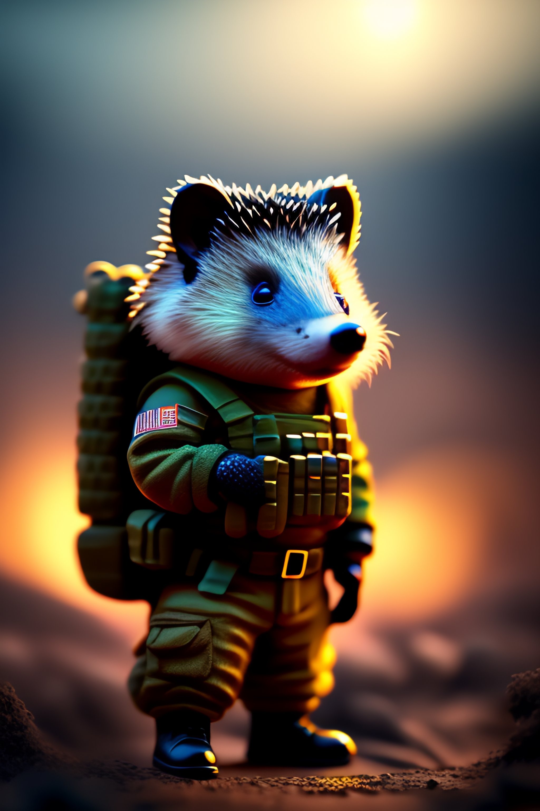 Lexica - An exhausted hedgehog at the frontlines in the army at night ...