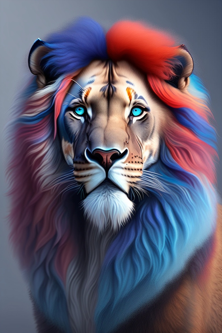 Lexica - Blue lion with red hair, style realistic