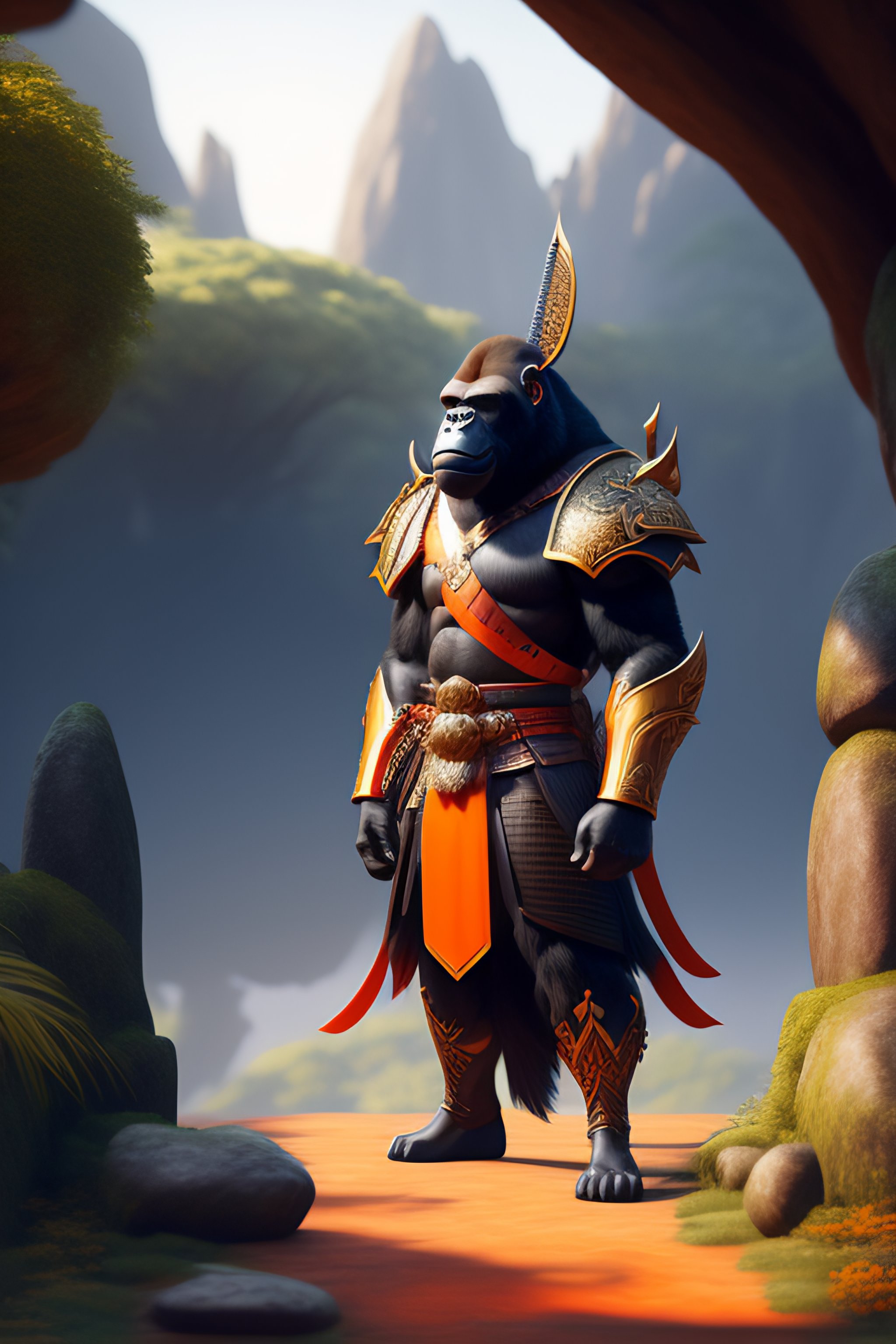 Lexica - A highly detailed matte painting of a Gorilla Samurai in full ...