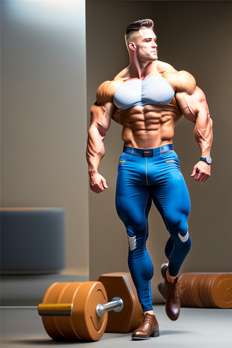 Lexica - Men bodybuilder with huge biceps wearing t-shirt in blue color ...