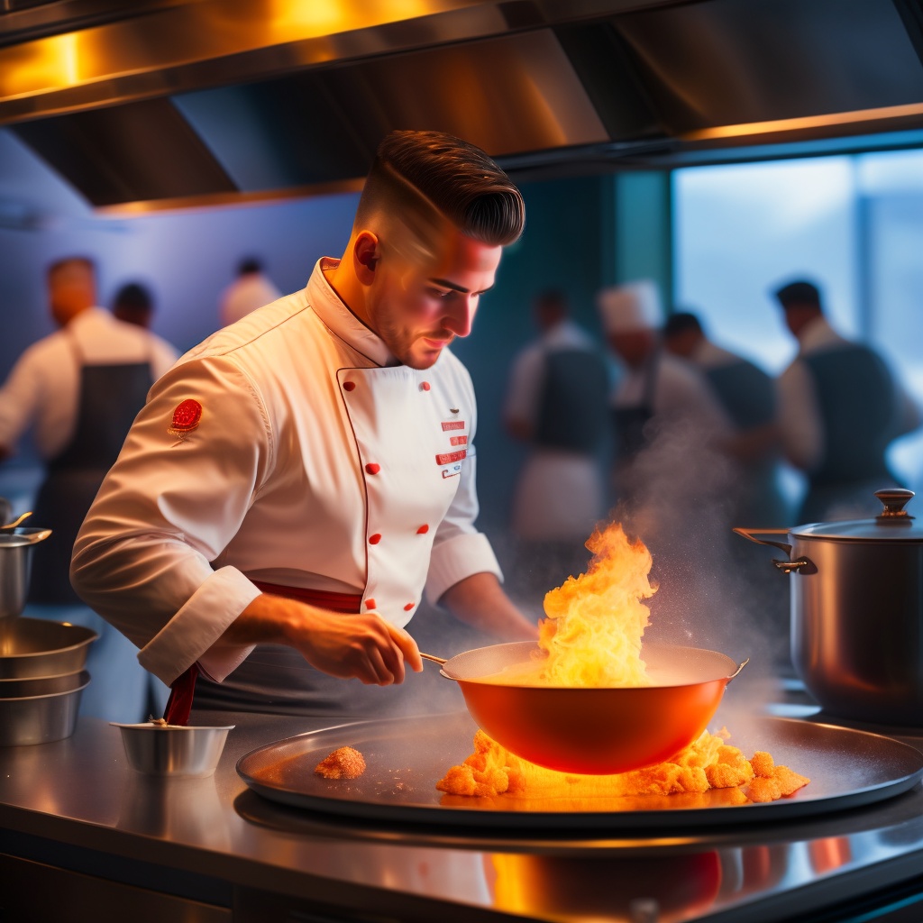 Lexica - Kitchen, macdonald, chef cooking turn back, fire, blur, morden ...