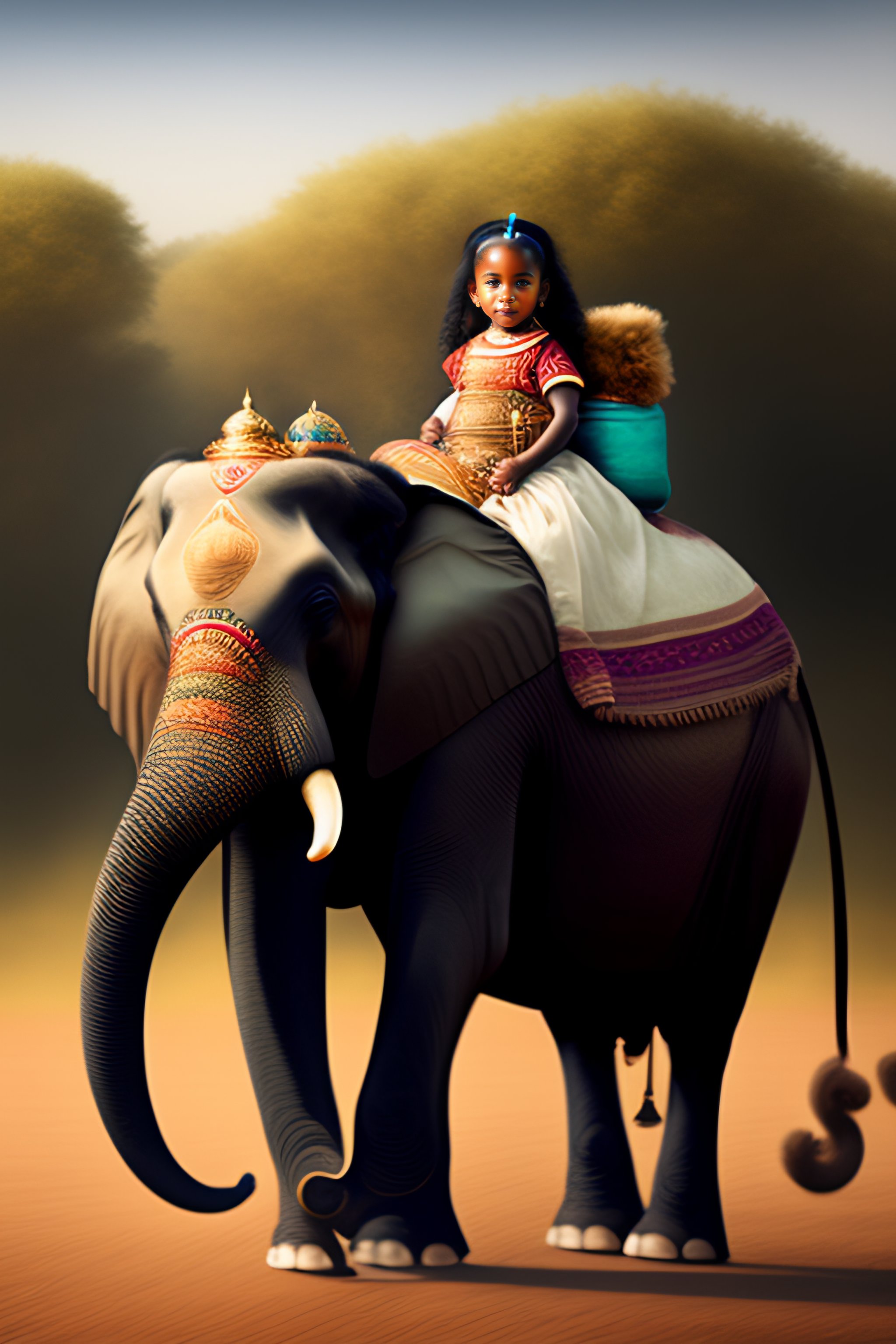 Lexica - Young priestess riding an elephant