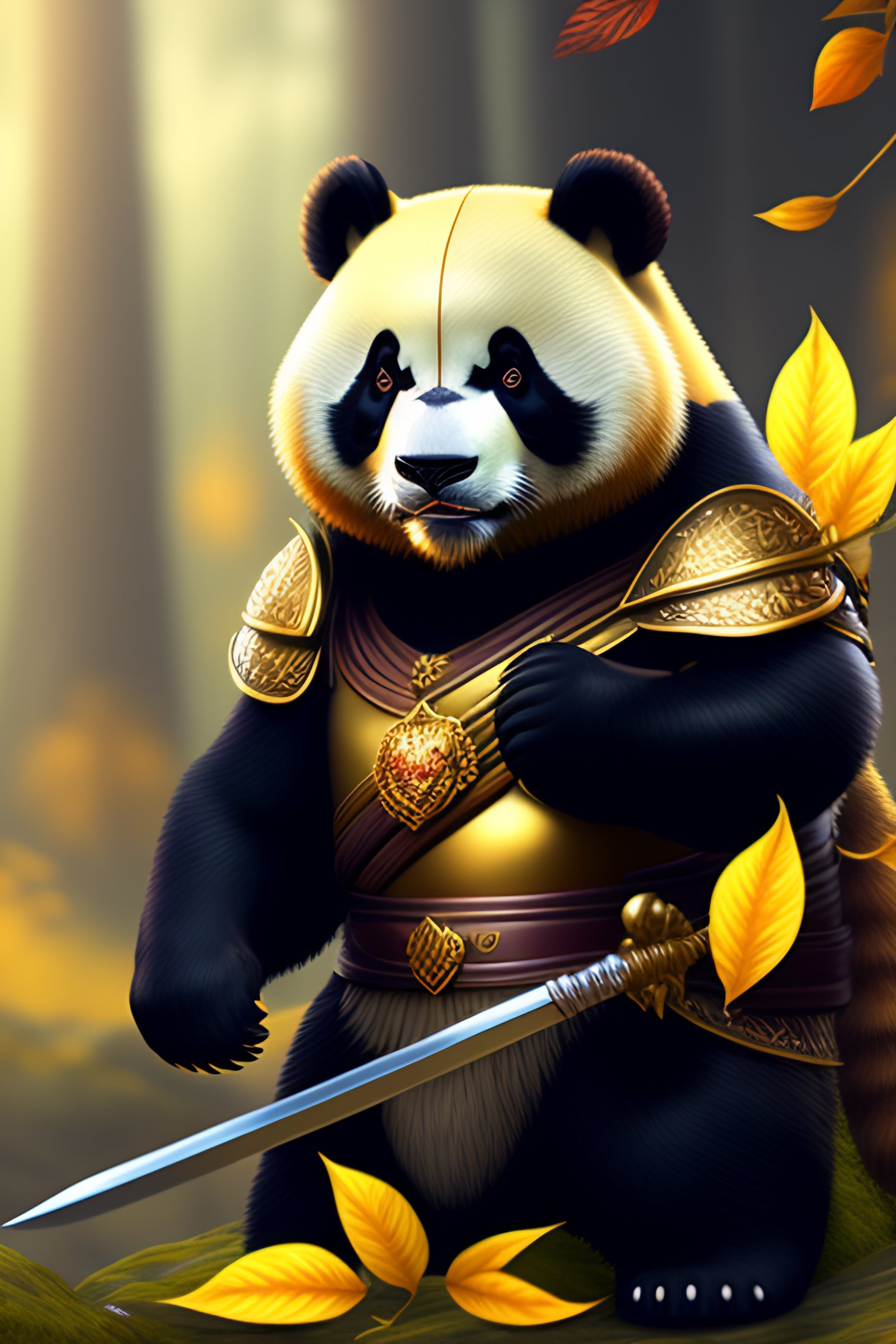 Lexica - Golden decorated panda with beautiful white furr, holding ...