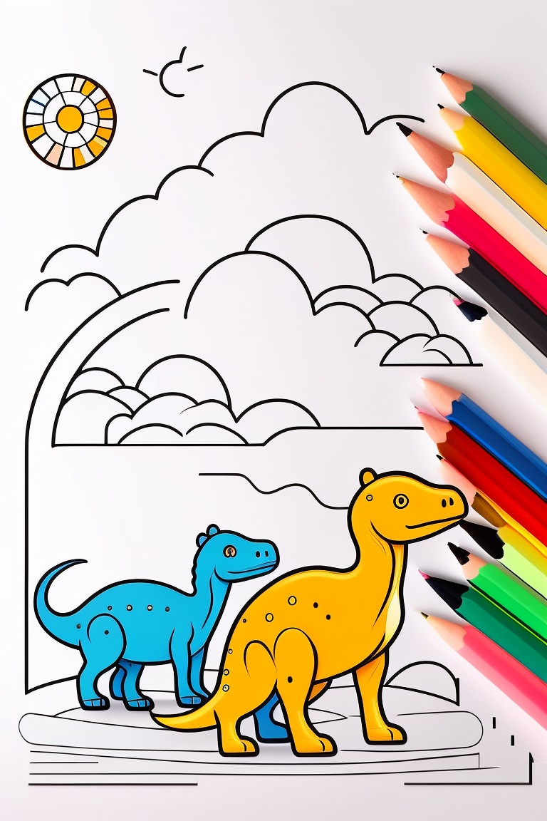 Lexica - Coloring page for kids, bold lines, dark lines, dinosaurs ...