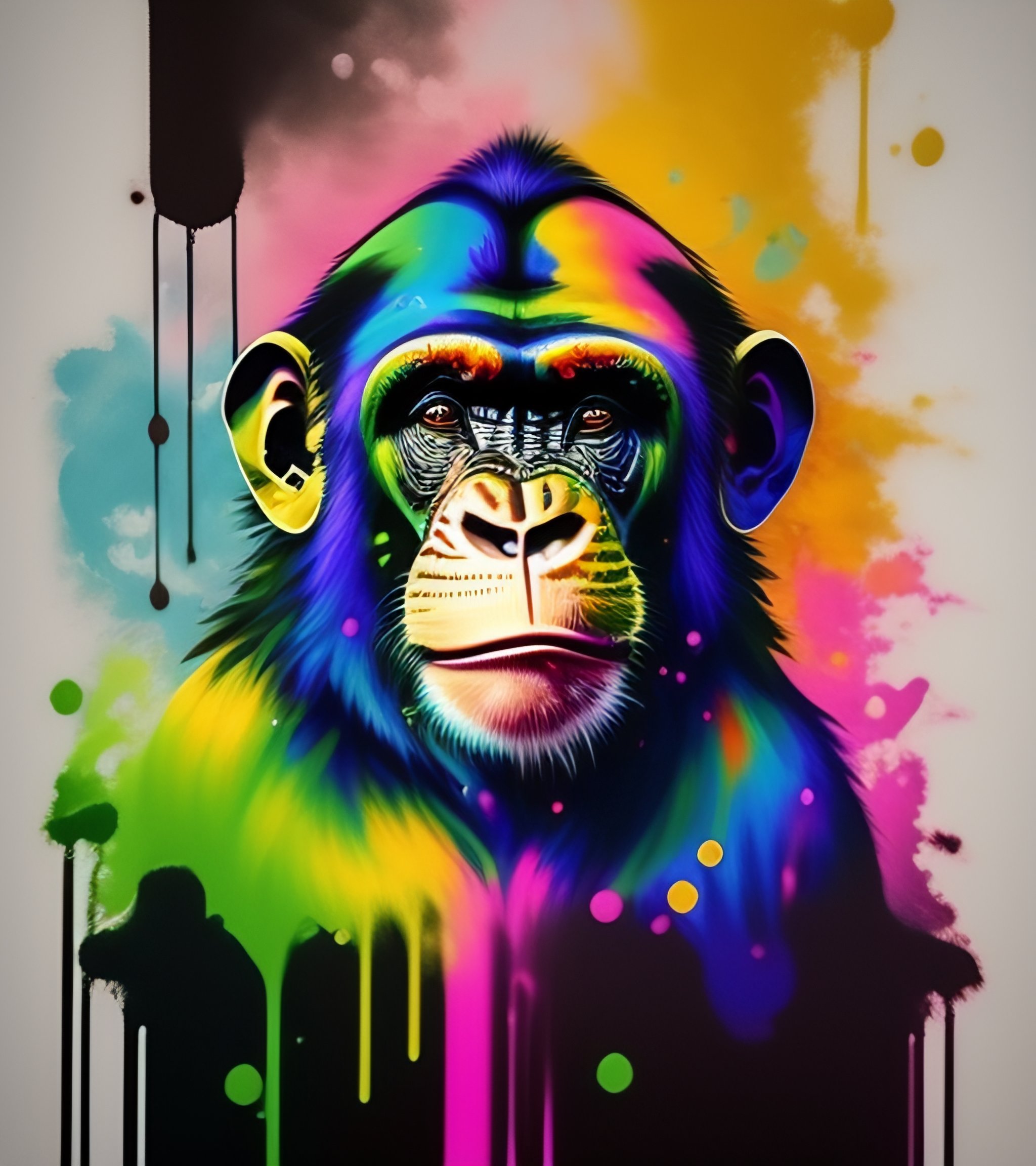 Lexica - Pop art, black and white chimp face, splashes of colorfull ...