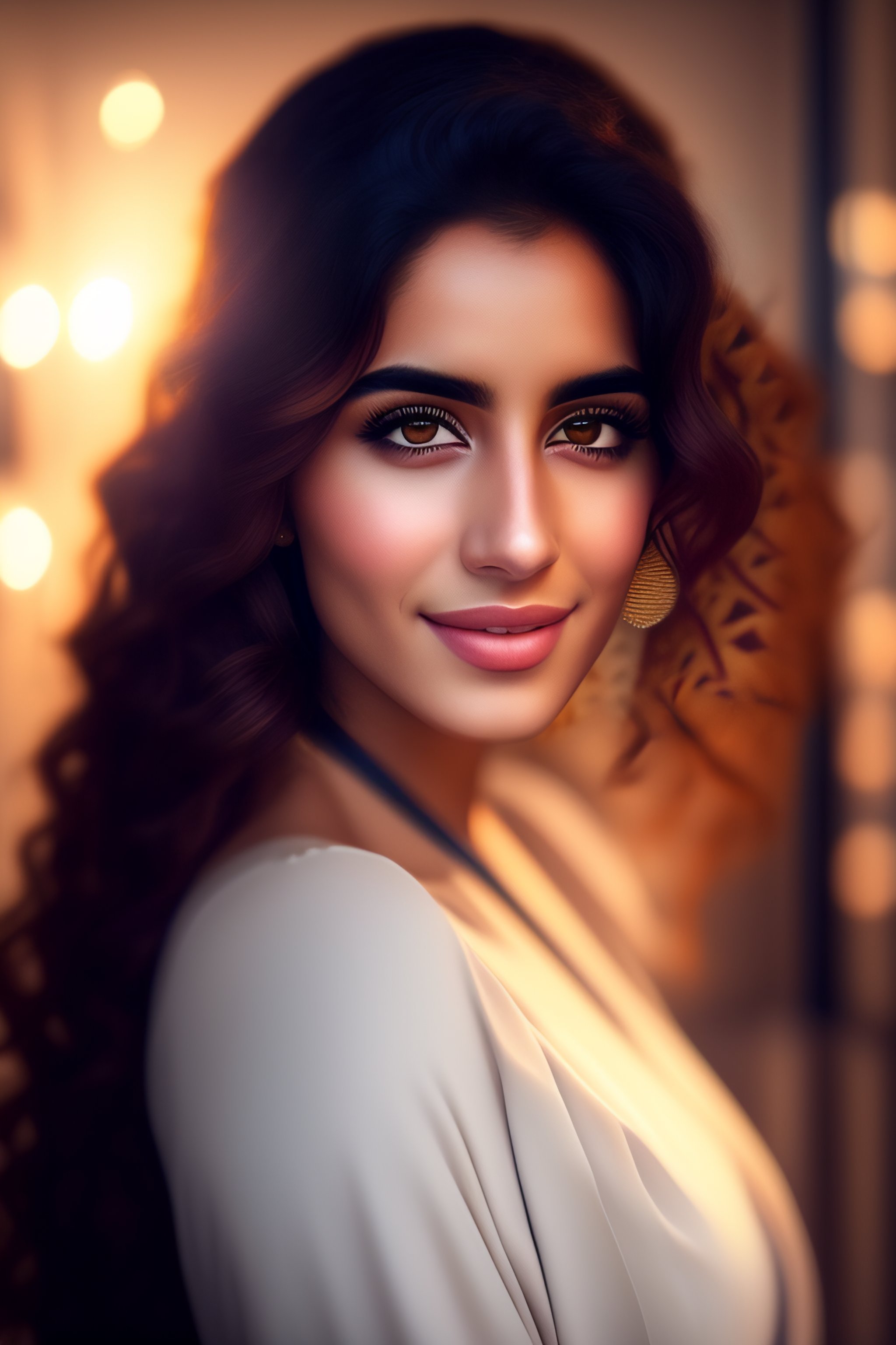 Lexica - Young middle eastern woman , pretty nose , wavy hair , , round ...