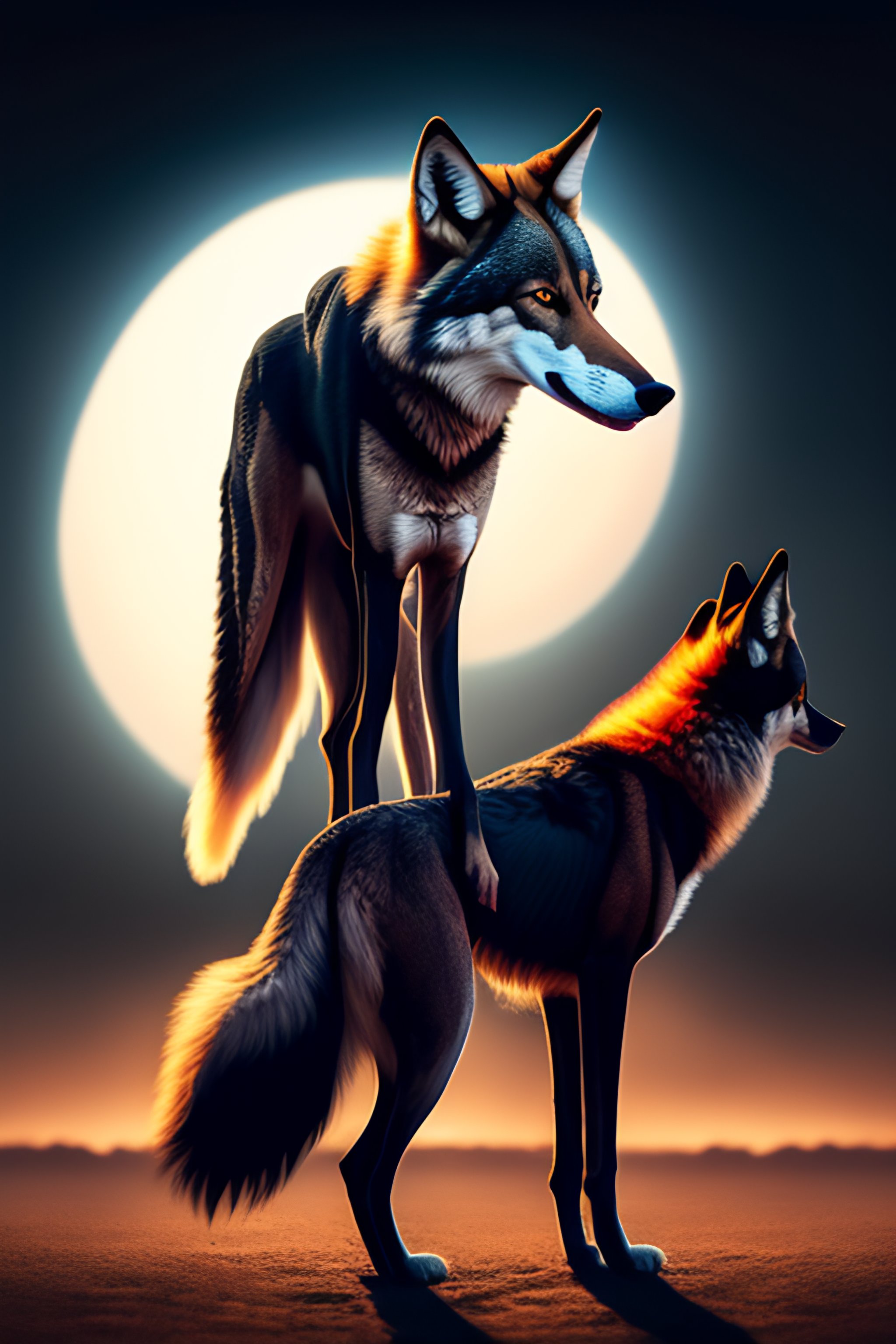 Lexica - Tall emaciated wolf wearing stilts, struggling to walk ...