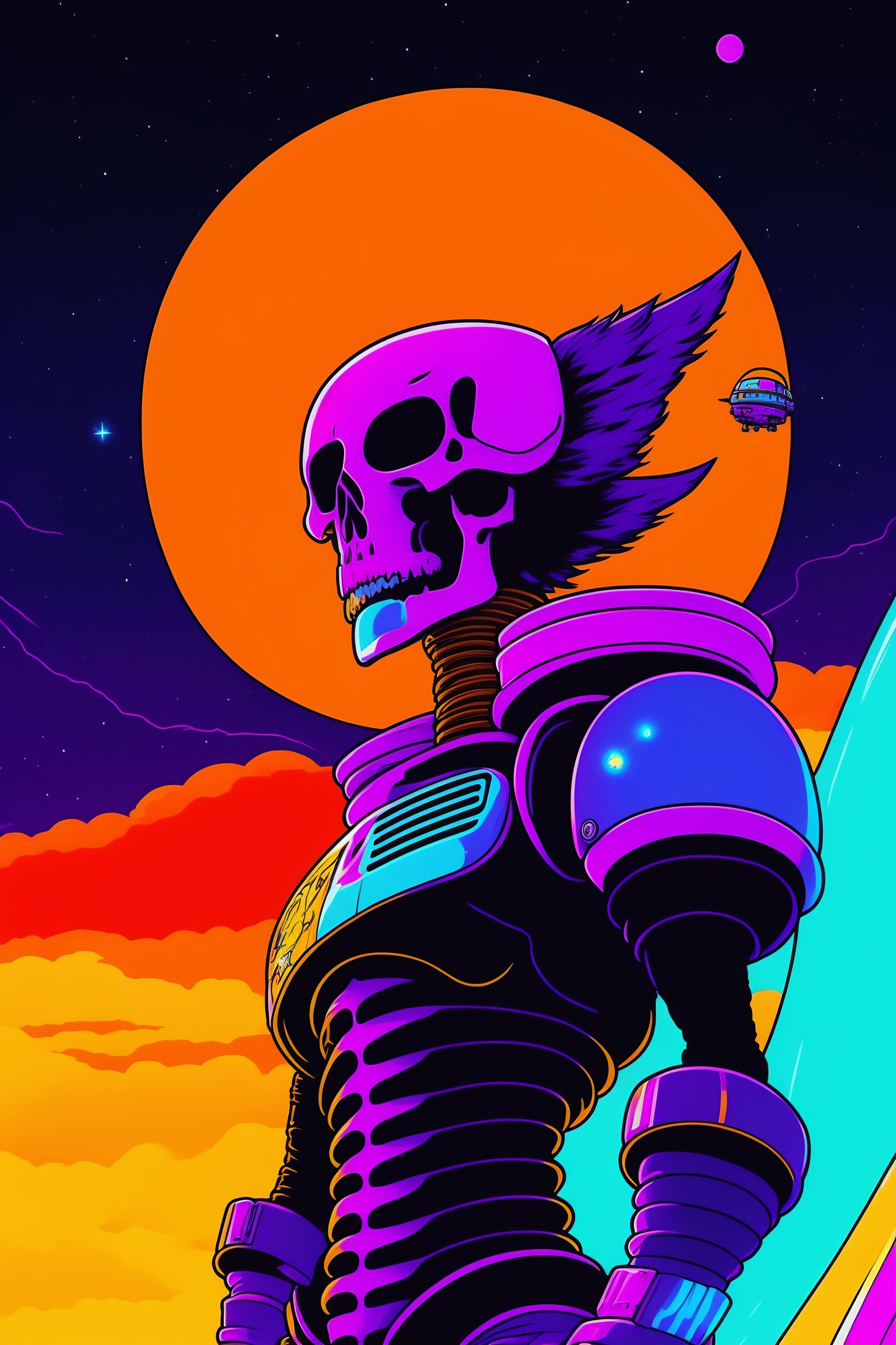 Lexica - 80s cartoon style photo of a huge savage skeleton in space ...