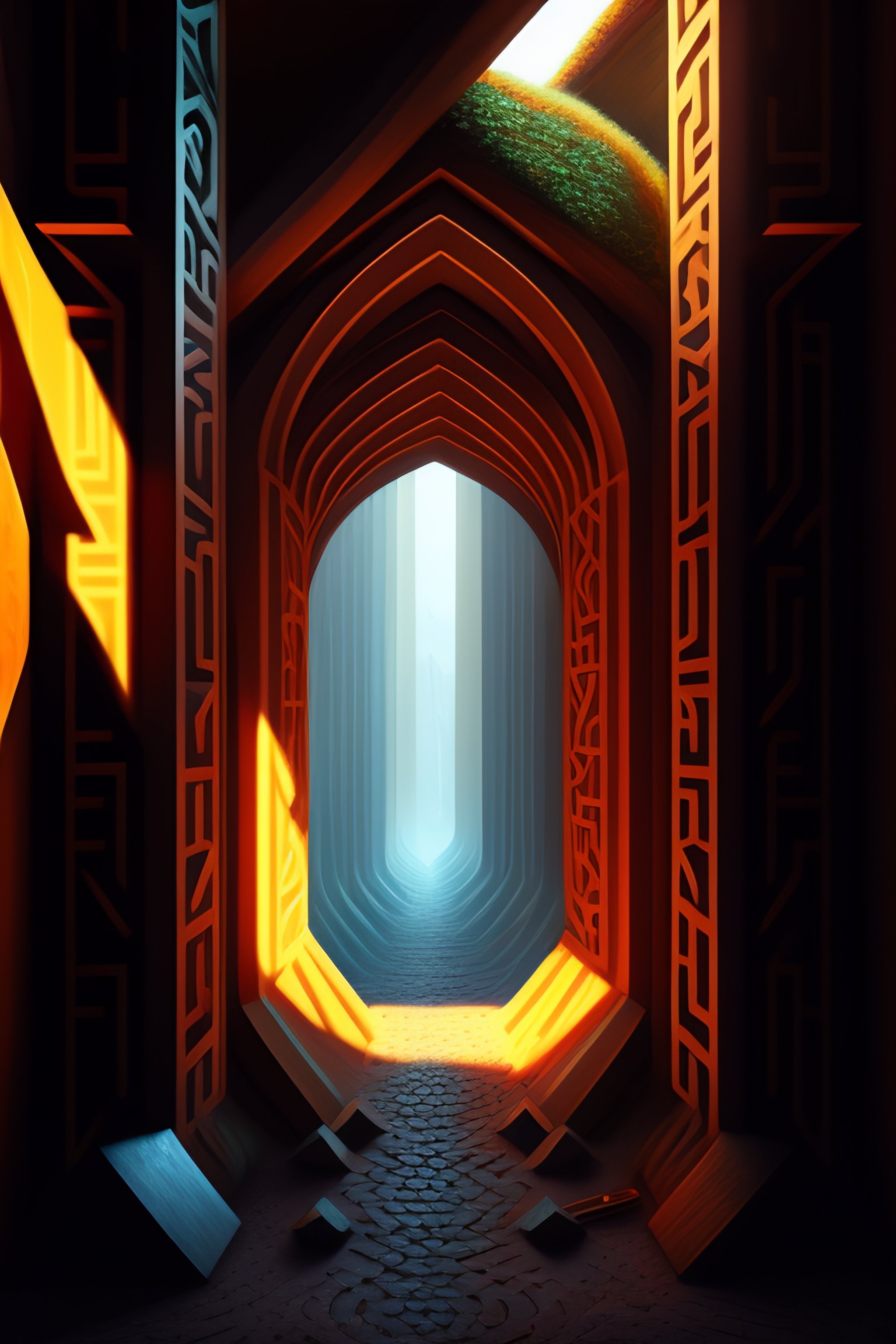 Lexica - View from inside a maze made by giant cracks of an oil paint ...