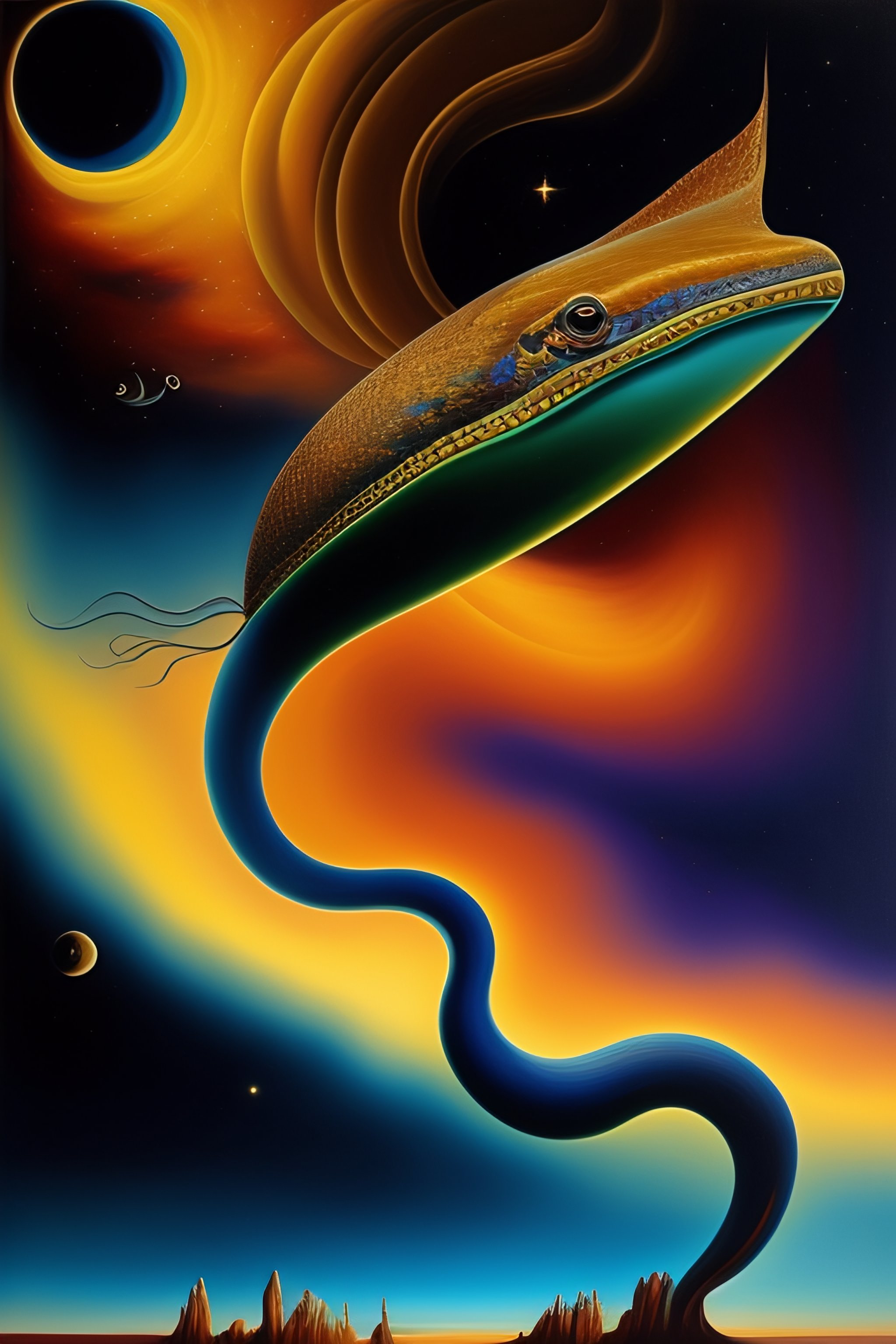 Lexica - An oil painting by salvador dali a snake like creature flying ...