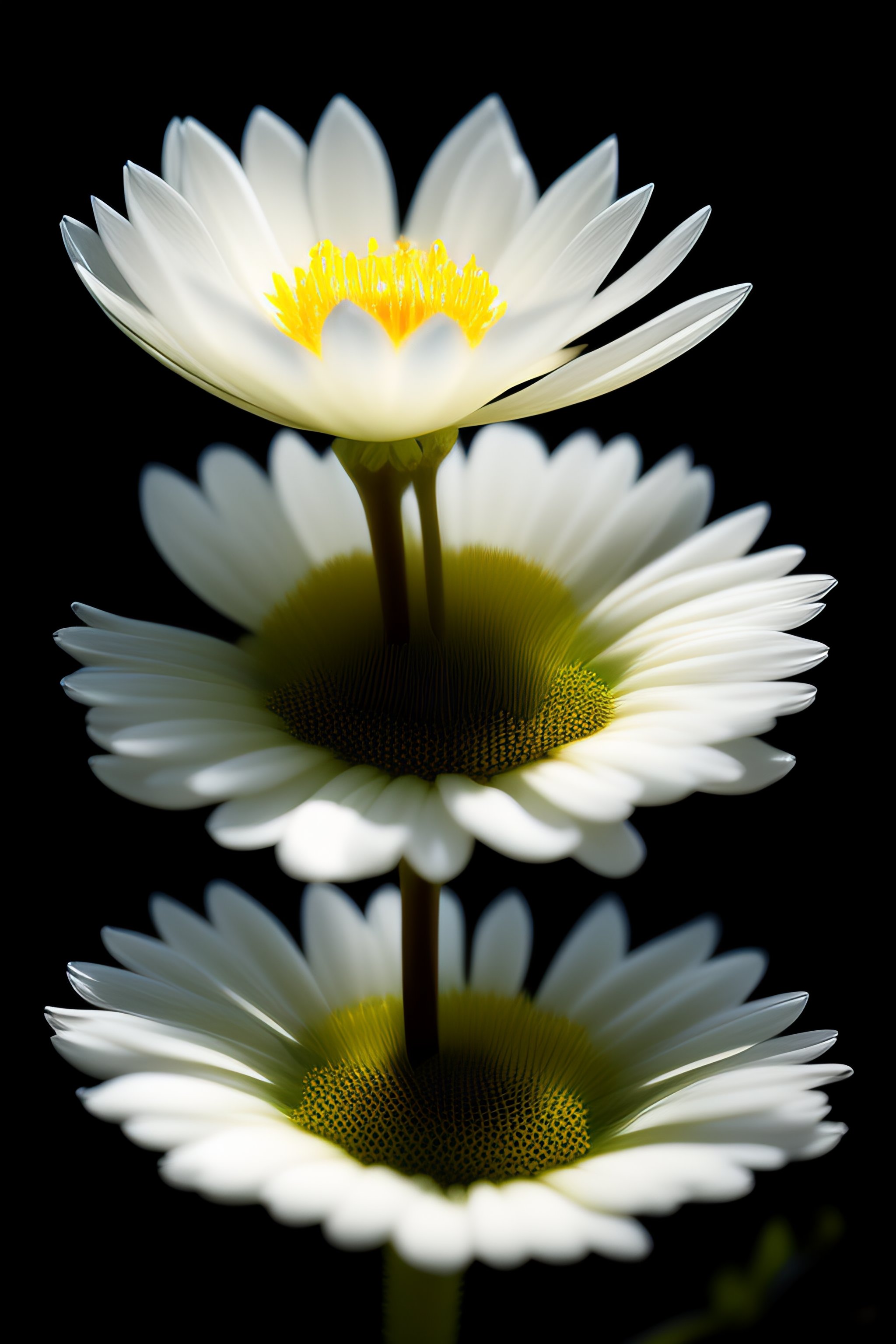 Lexica - Single flower in black background, photograph, white chrysanthemum