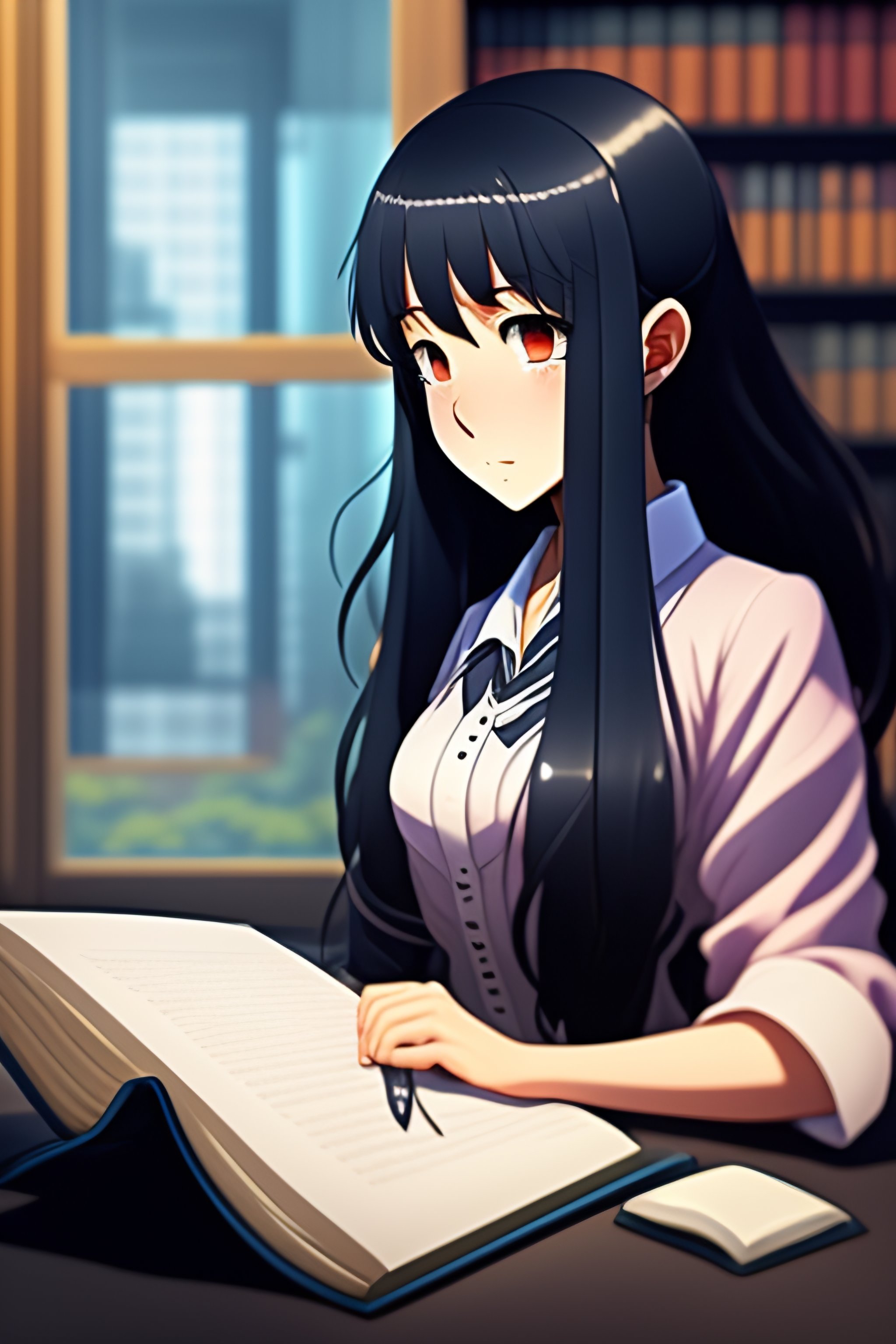 Lexica - An anime girl sits at a desk, surrounded by books and notes ...