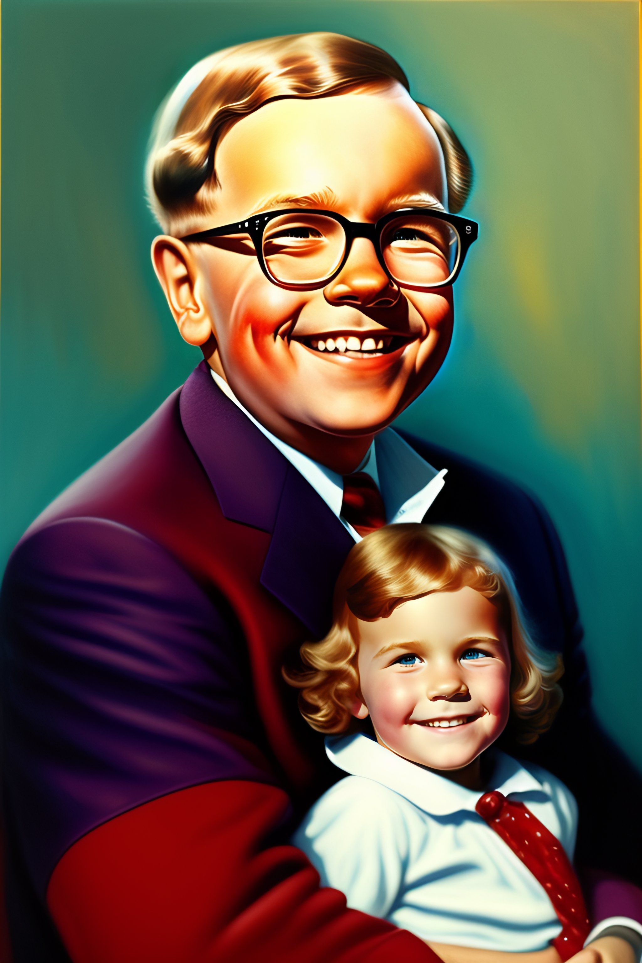 Lexica - Warren Buffett a kid, smile, sad old color, oil paint, realistic