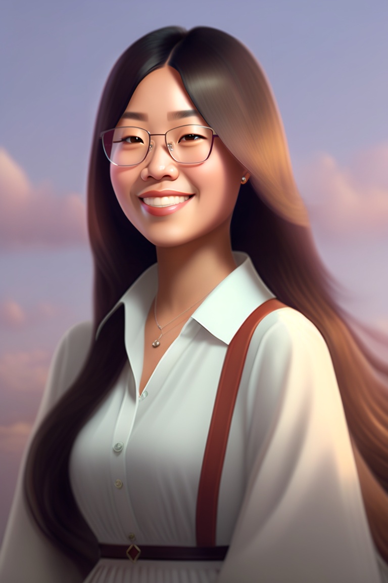 Lexica - An Asian modest professor with big eyes, glasses, long hair ...