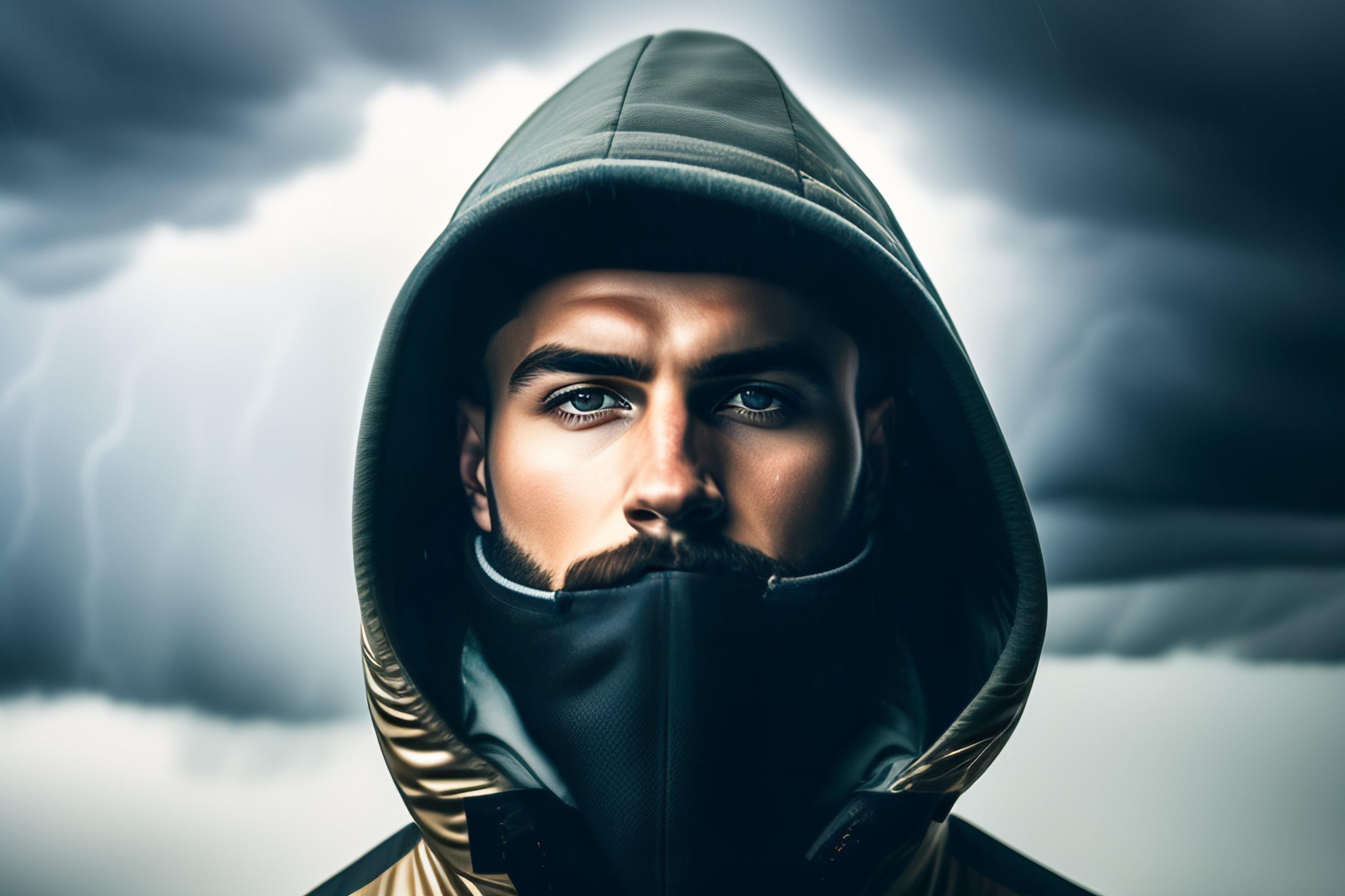 Lexica - White Drill rapper with balaclava standing in a thunderstorm