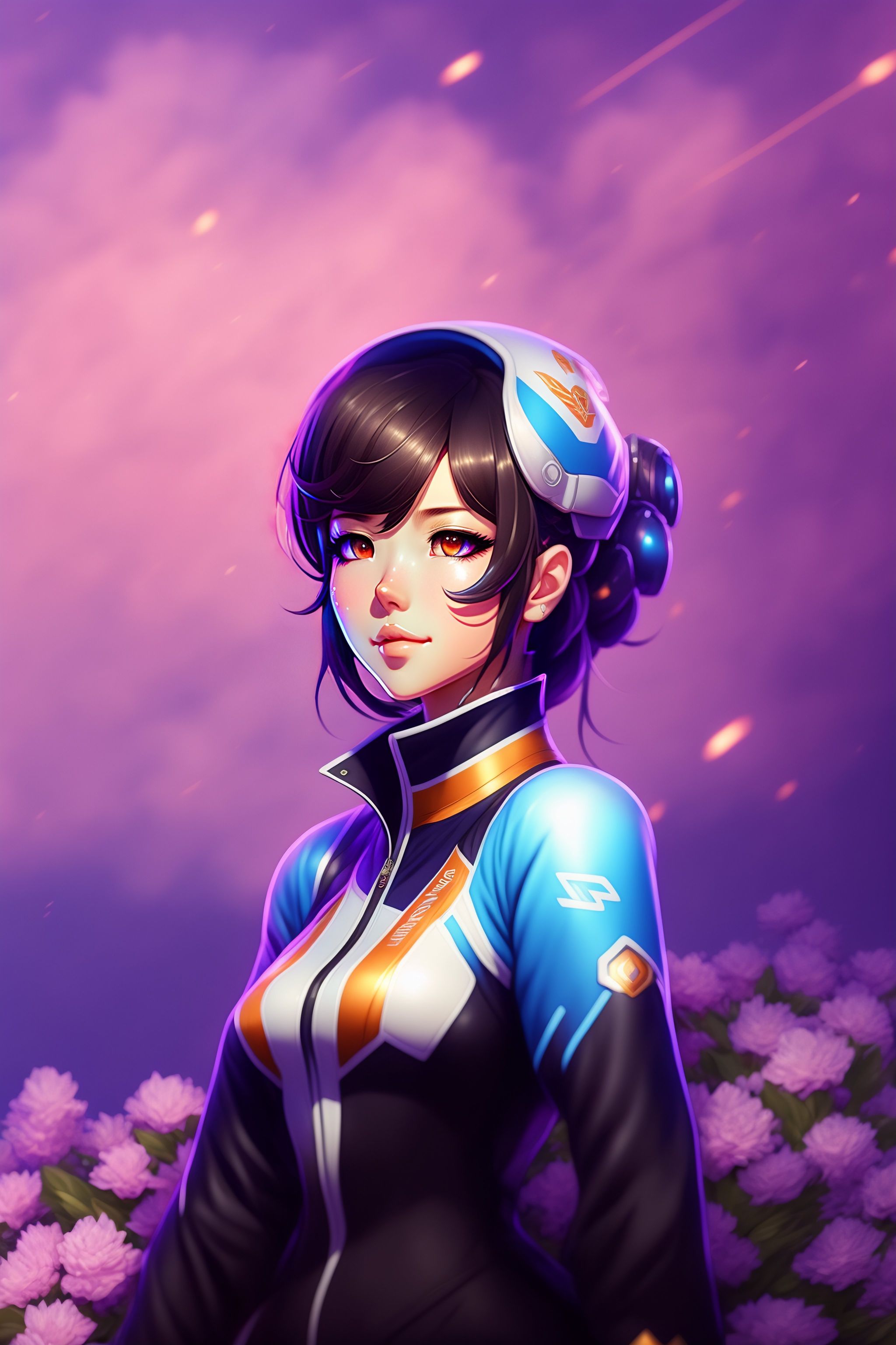 Lexica Stunning Anime Style Portrait Of A Cute Dva From Overwatch Wearing Skin Tight Blue And