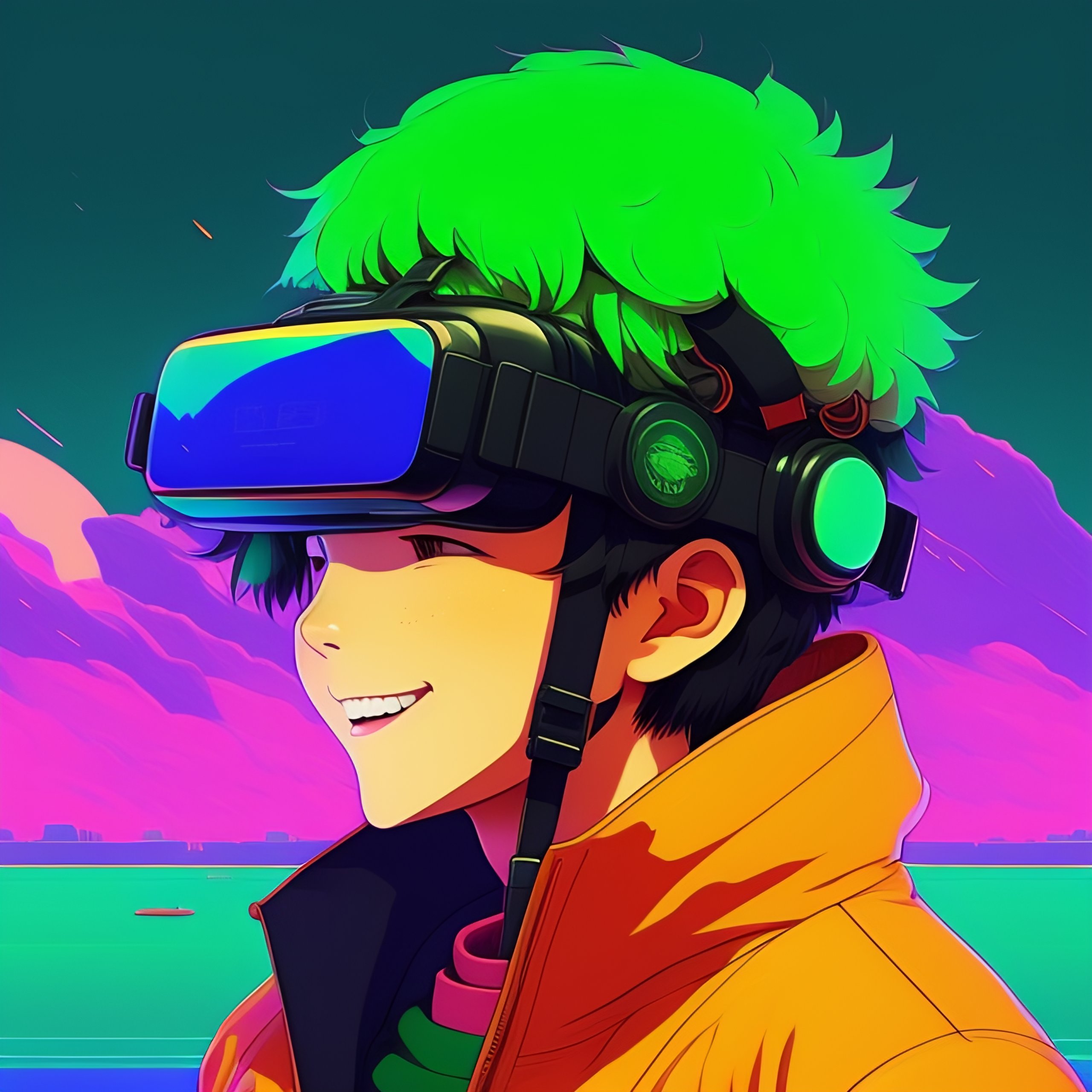 Lexica - Guy with a vr headset smiling, style of laurie greasley ...